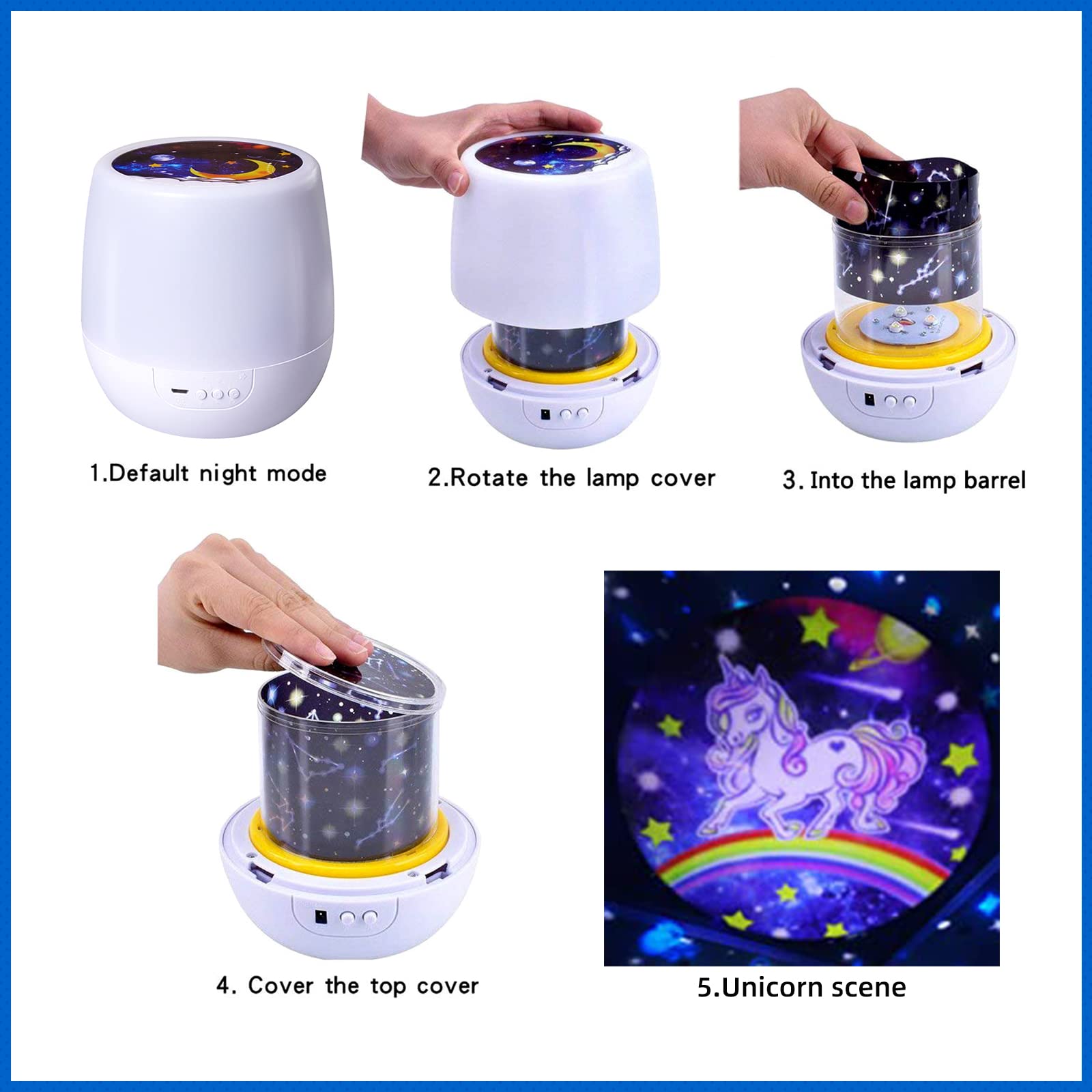 Unicorn Star Night Light Projector for Girls, Kids Constellation Galaxy Projector, Boys USB Night Light 360 Degree Rotating Planet Night Lighting Projection Lamp