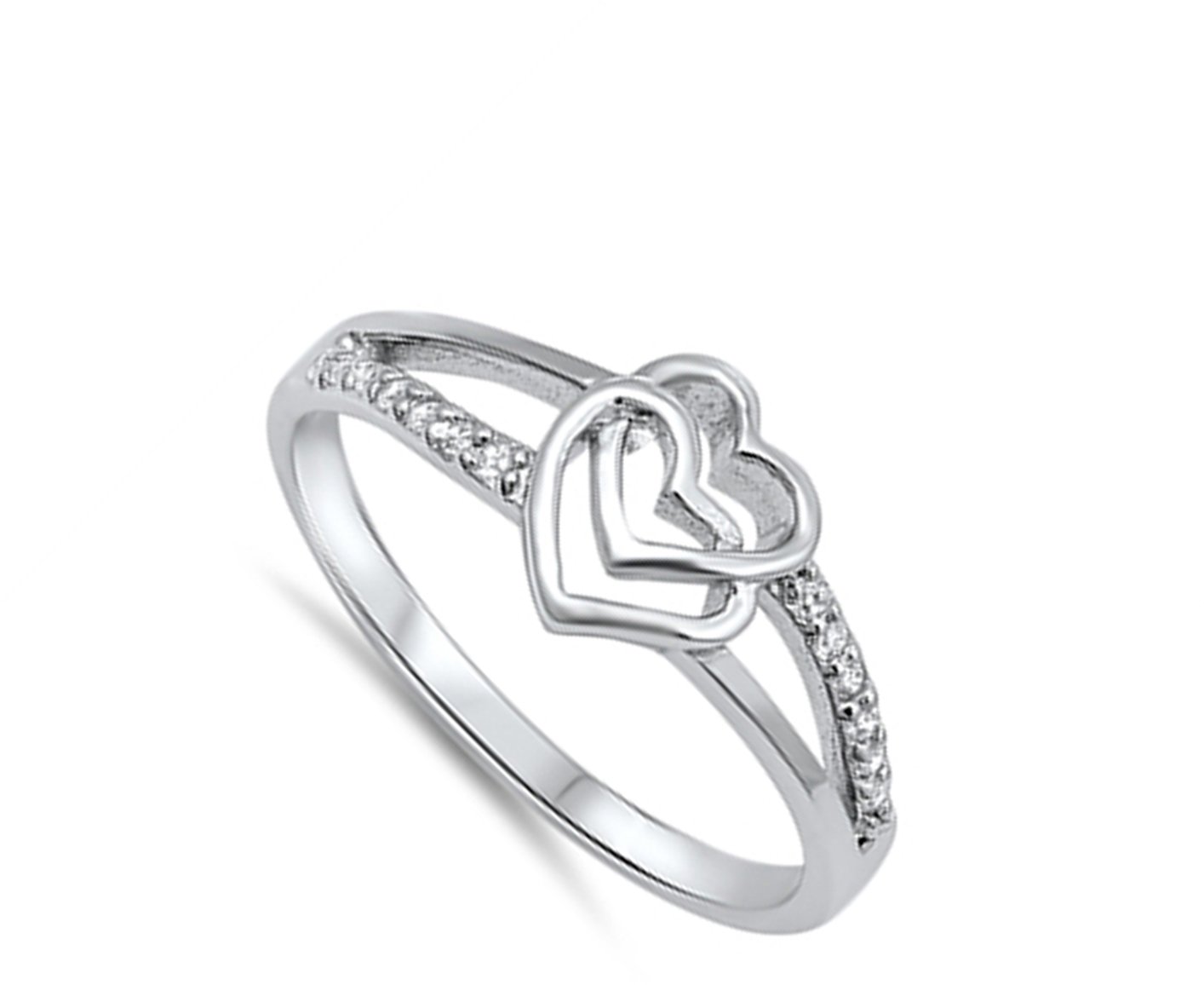 Interlocking Hearts Clear CZ Promise Ring .925 Sterling Silver Band Size 5