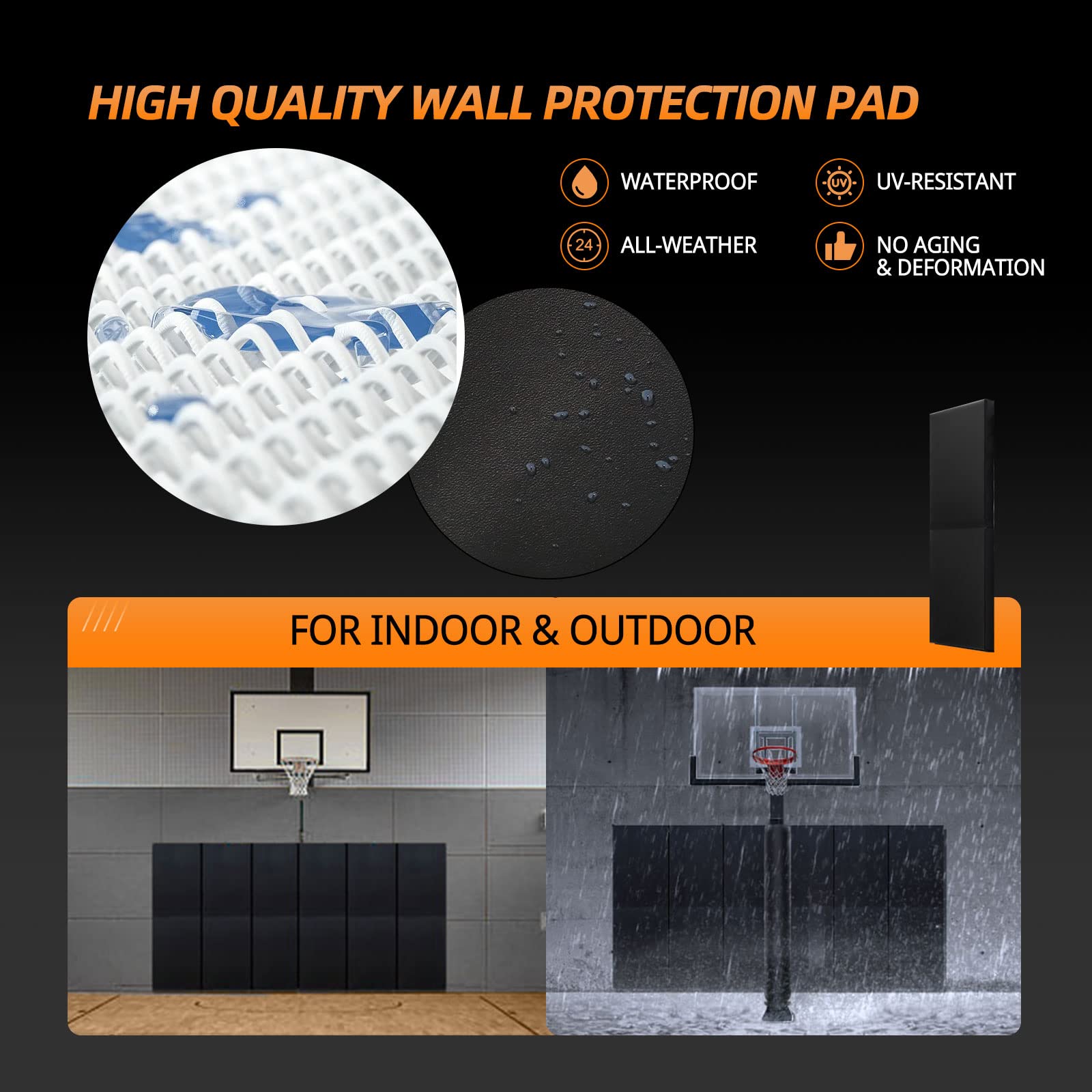 Progoal 4 Pack 2" Thick Foam Protection Wall Pad,Gym Basketball-Court Protectors,Durable Waterproof Padding for Wall-mounted Basketball Hoops(60" L x 20" W)
