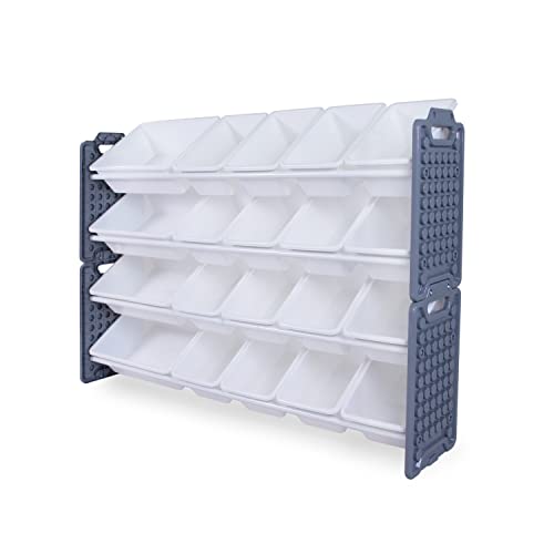 UNiPLAY Toy Organizer with 20 Removable Storage Bins, Multi-Bin Organizer for Books, Building Blocks, School Materials, Toys with Baseplate Board Frame (Gray)