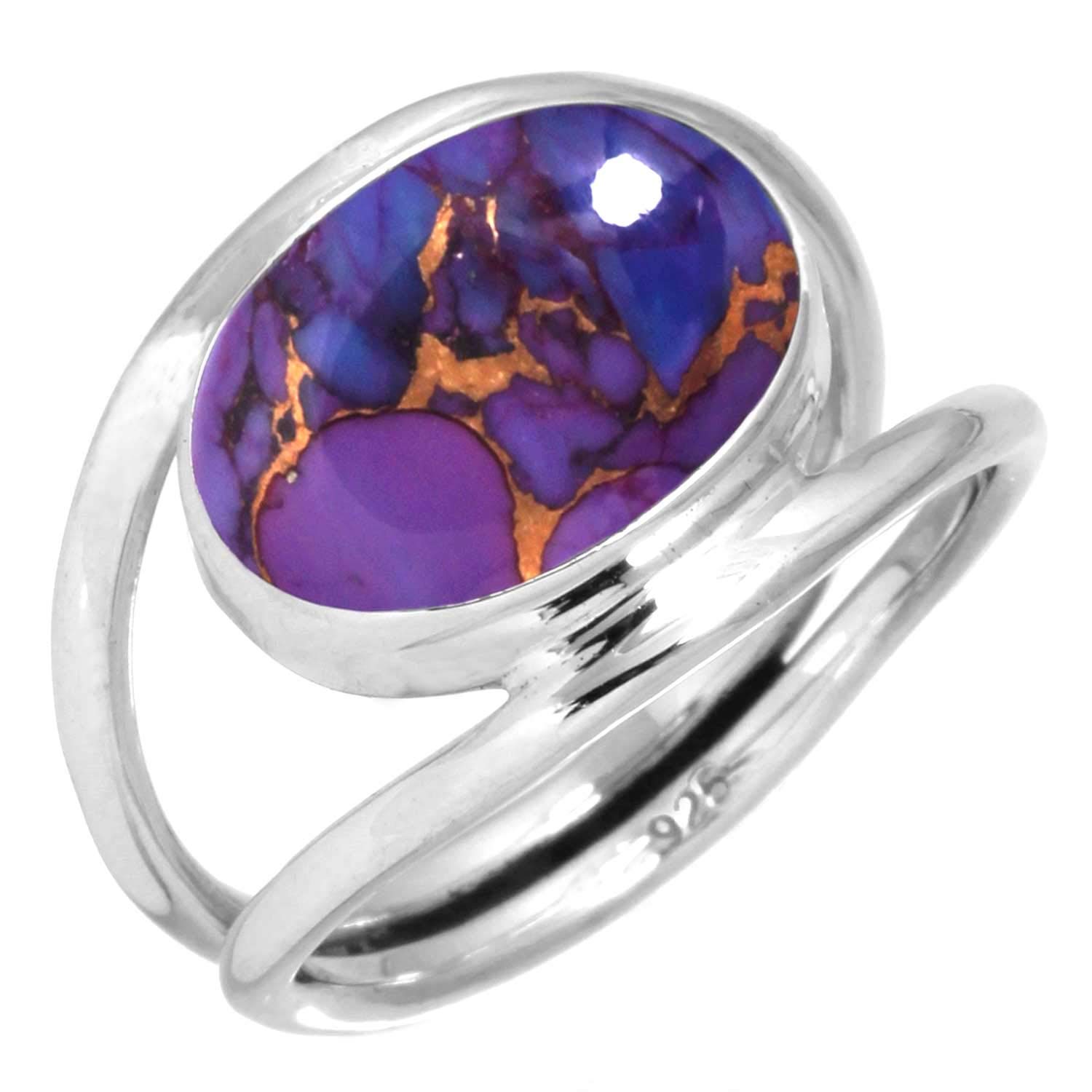 JEWELOPORIUM Copper Purple Turquoise 925 Sterling Silver Ring for Women Stone Victorian Silver Ring Size 8 Valentine's Day Gift Handmade Jewelry