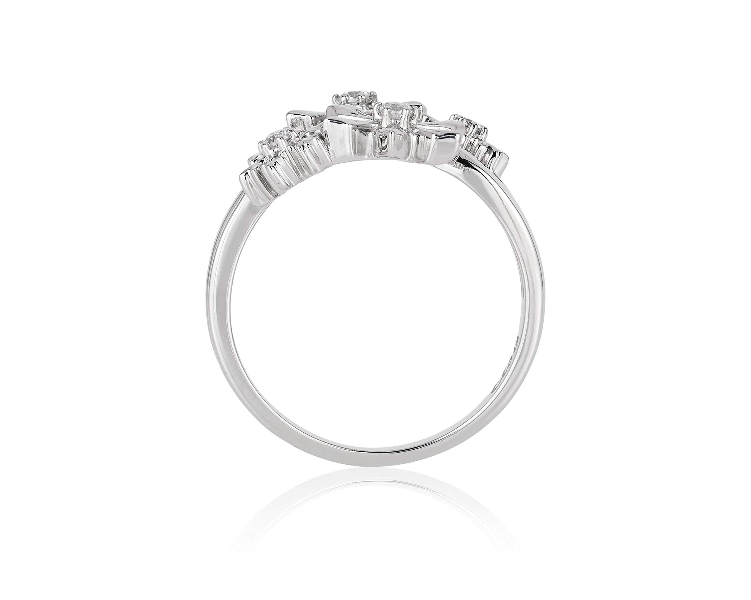 Jewelili Enchanted Disney Fine Jewelry Sterling Silver With 1/10 Cttw Diamonds Elsa Snowflake Ring, Size 5