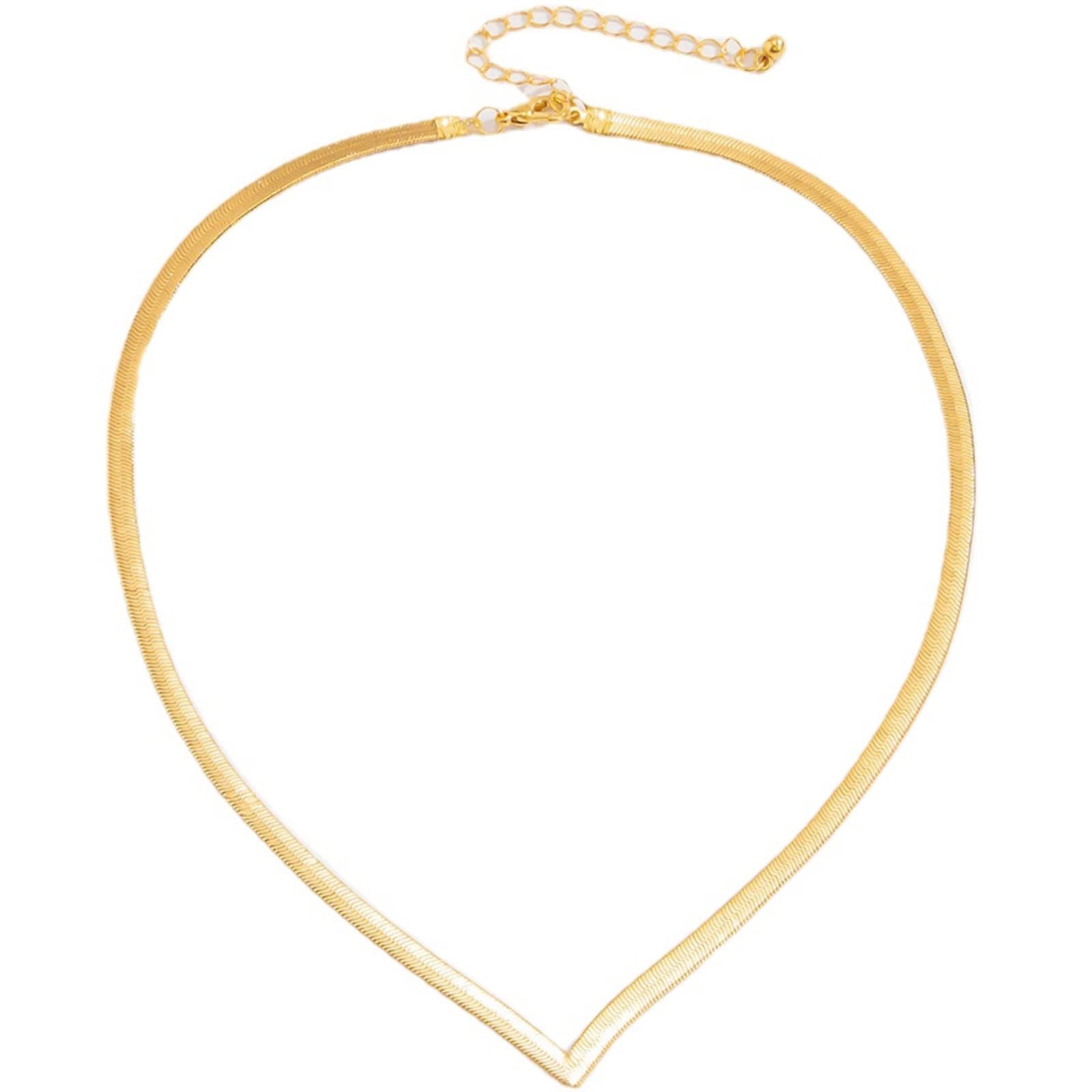 NALISASA 14K Gold Flat Snake Chain Choker Necklaces, Simple Minimalist V-Shaped Short Collar Clavicle Necklace Women Jewelry, Herringbone Necklace for Women