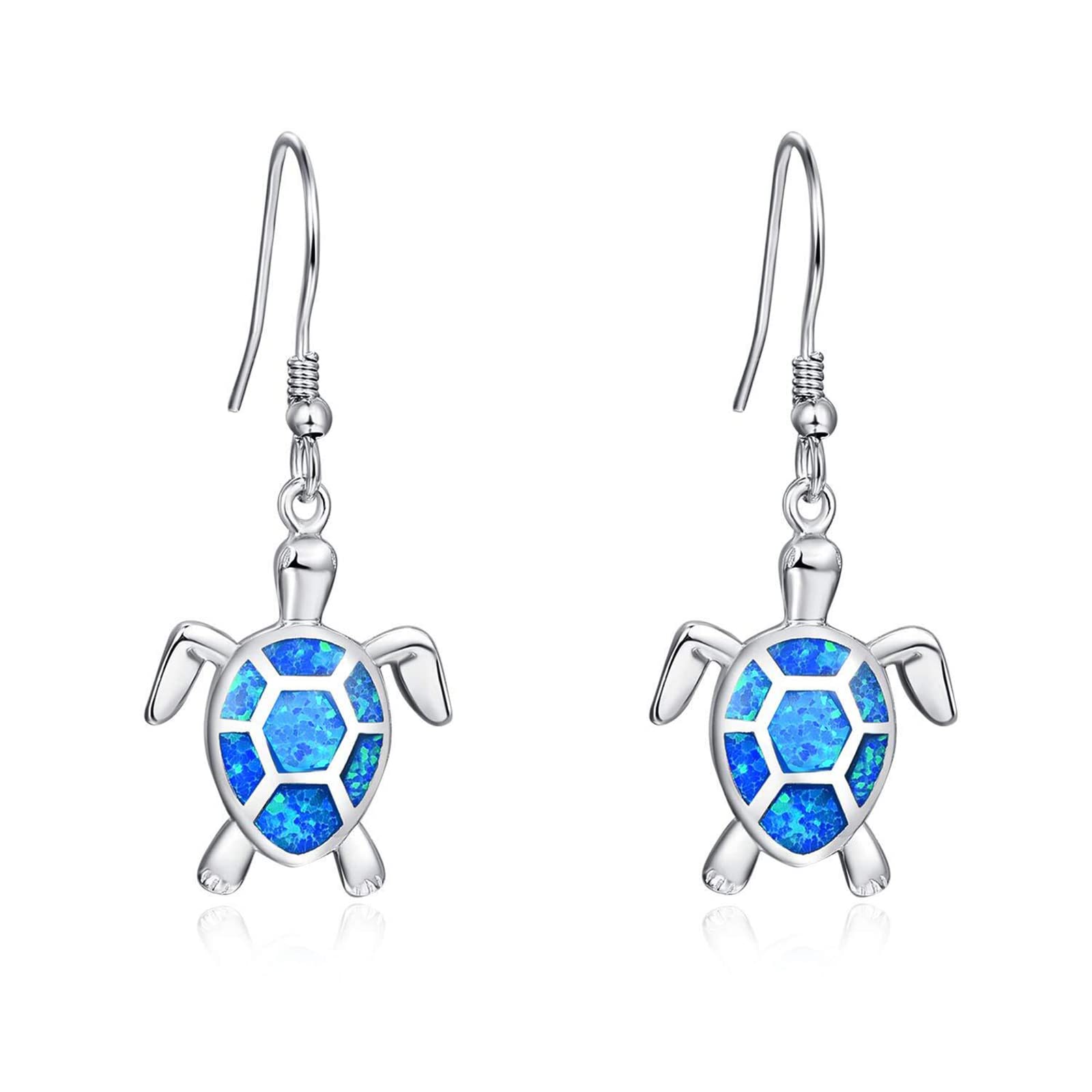 KINGWHYTE Turtle Dangle Earrings 925 Sterling Silver Animal Earrings Hawaiian Blue Opal Earrings Jewelry Gifts for Women