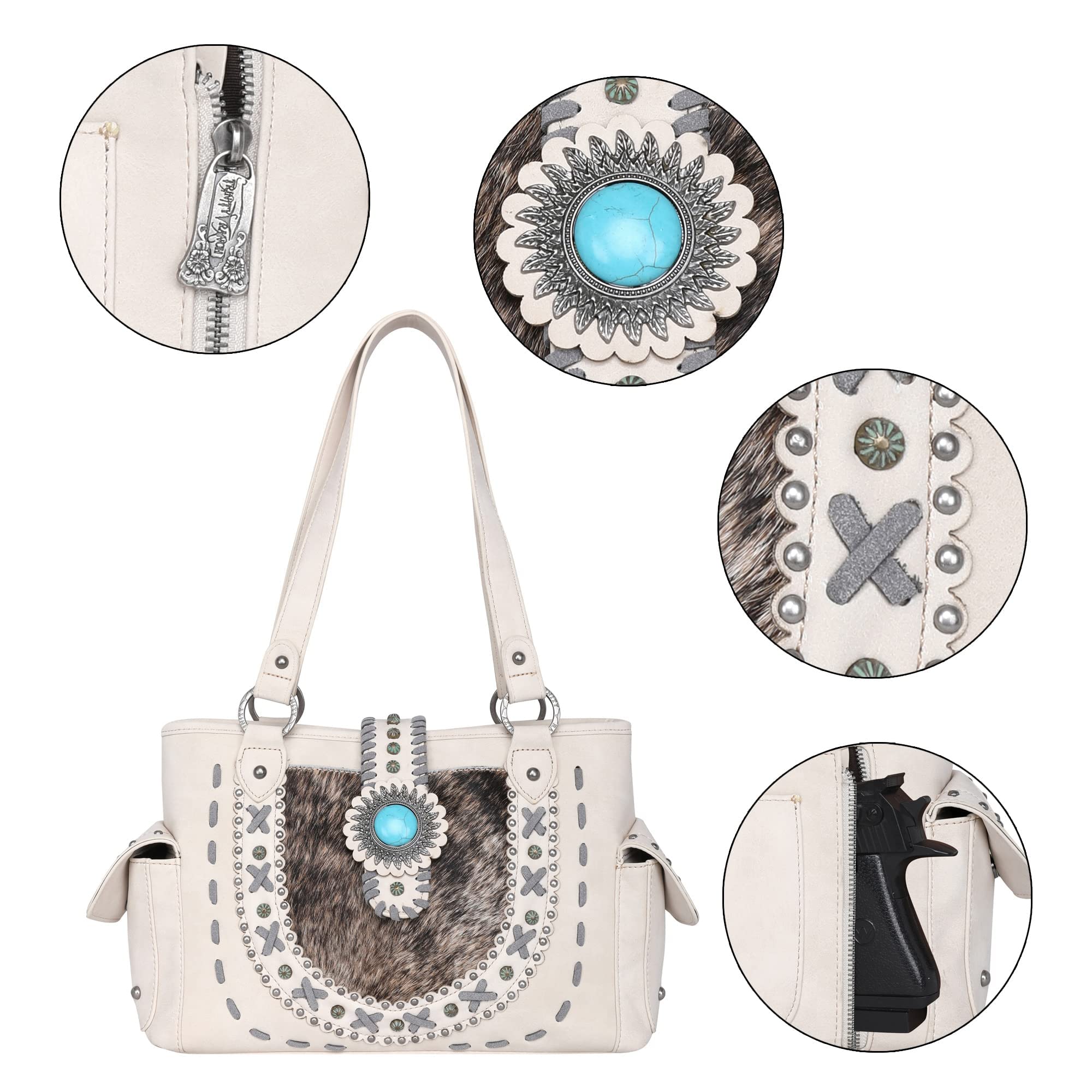Montana West Trinity Ranch Hair-On Studs Collection Concealed Handgun Satchel Western Shoulder bag for Women AR-TR129G-8086BG-W