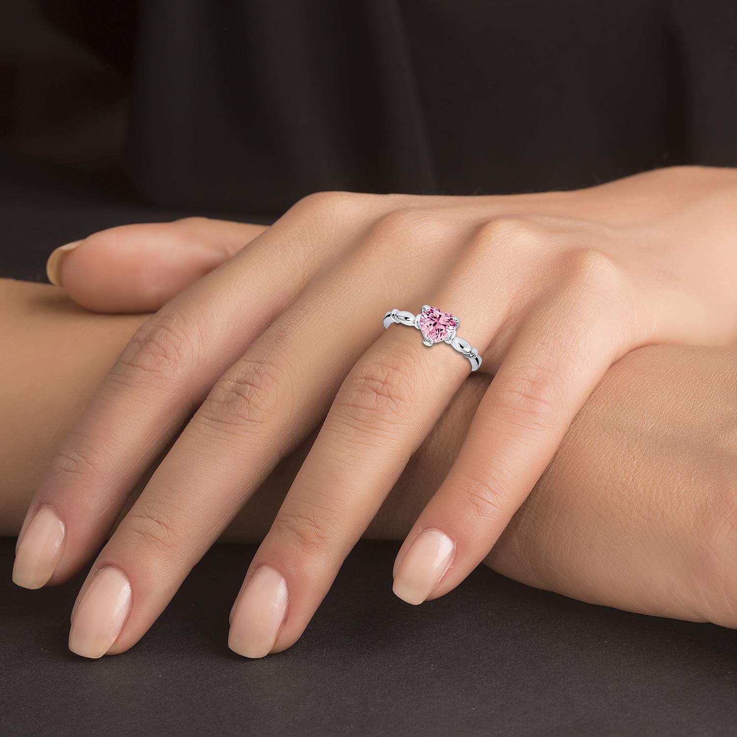 Jewelry by Debbie 925 Sterling Silver Pink Cz Heart Ring Rhodium Plated (8)