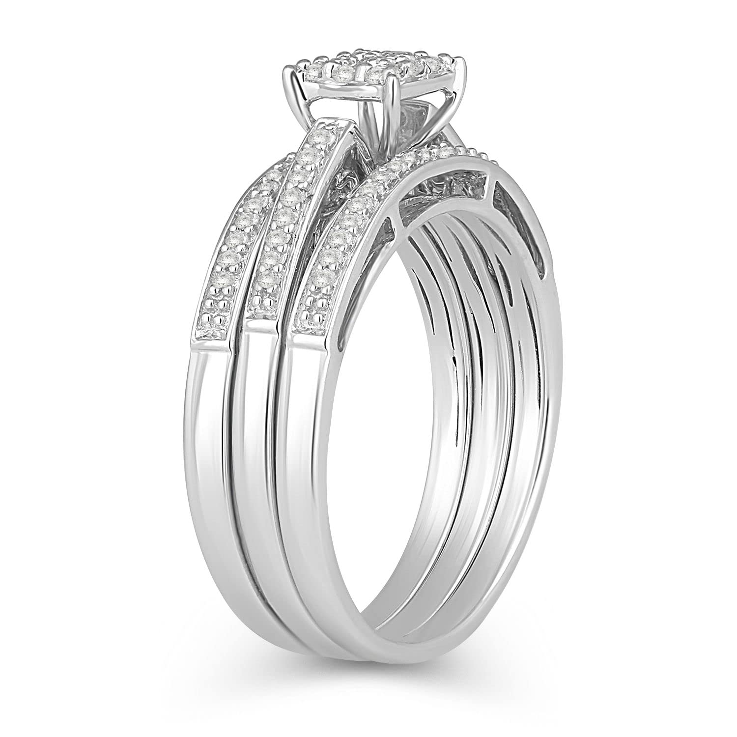 Jewelili Sterling Silver 1/4 Cttw Natural White Round Diamonds Ring, Size 7