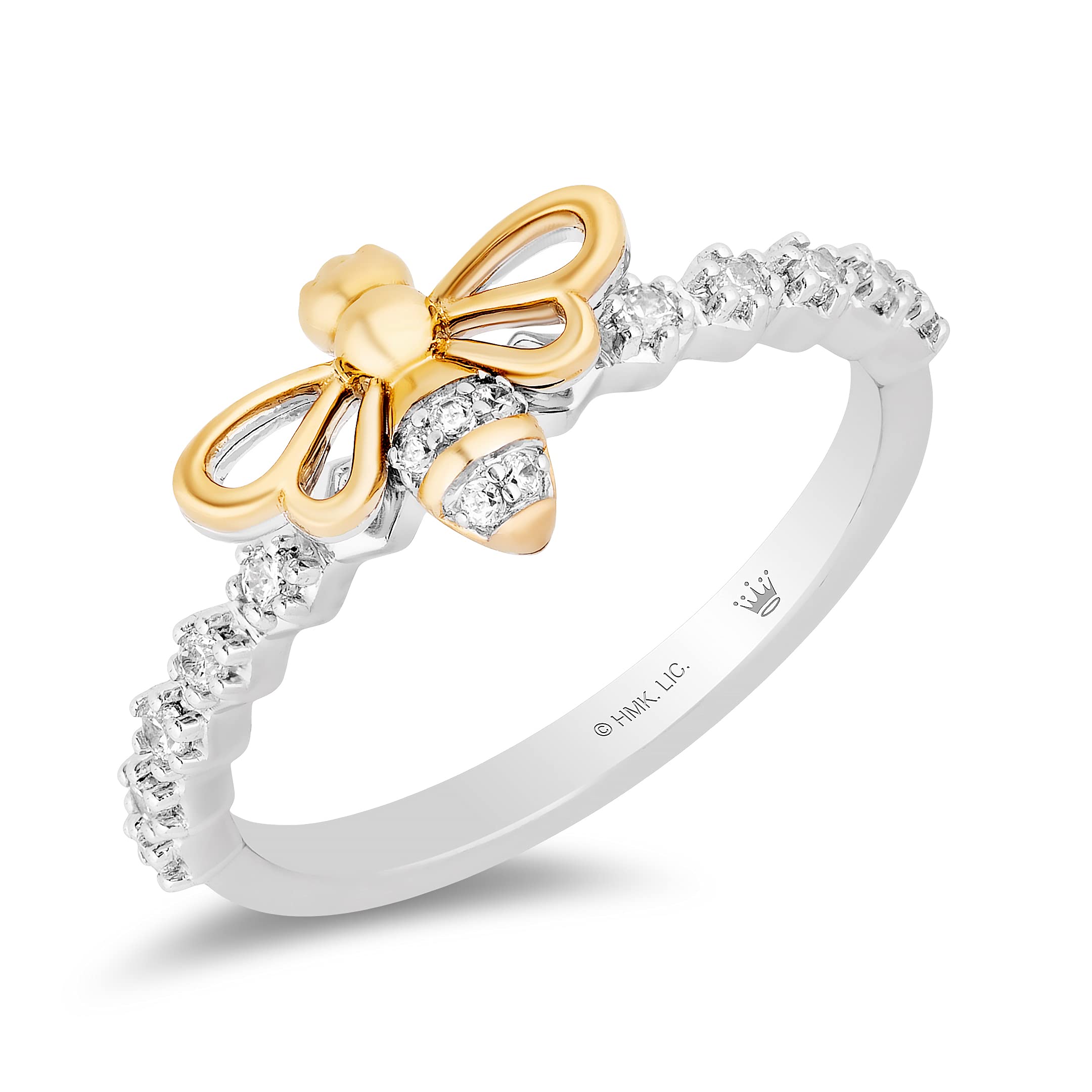 Jewelili Hallmark Fine Jewelry Sterling Silver and 14K Yellow Gold 1/6 Cttw Natural Round White Diamonds Honeybee Ring, Size 7