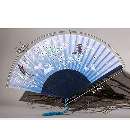 PBLCYUT Ornaments Chinese Style Dance Wedding Party Lace Silk Folding Hand Held Flower Fan Portable Folding Fan (Color : D)