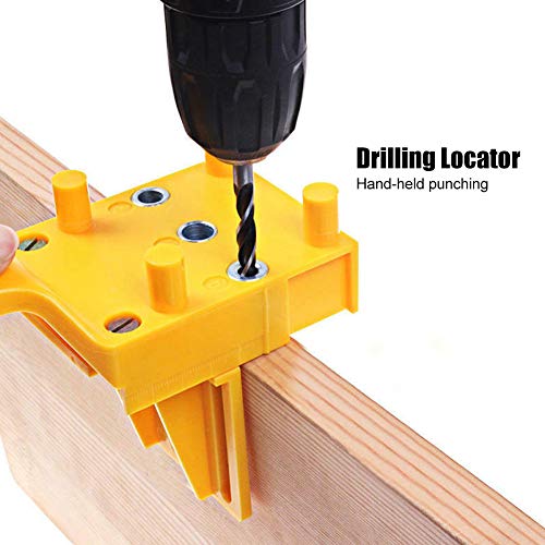 Woodworking Drilling Locator Straight Hole Locator, Handheld Woodworking Perforation DIY Tools Woodworking Dowel Jig Kit Hardware Template Guide Woodworking Tools(黄色)