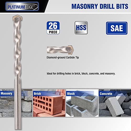 PLATINUMEDGE 140PC Multi-Purpose Drill Bits Set, 88PC Titanium Twist Drill Bits 26 Pieces Masonry Drill Bits 26 Pc Brad Point Drill Bits, with Hard Storage Case, for Wood, Metal, Masonry, etc.