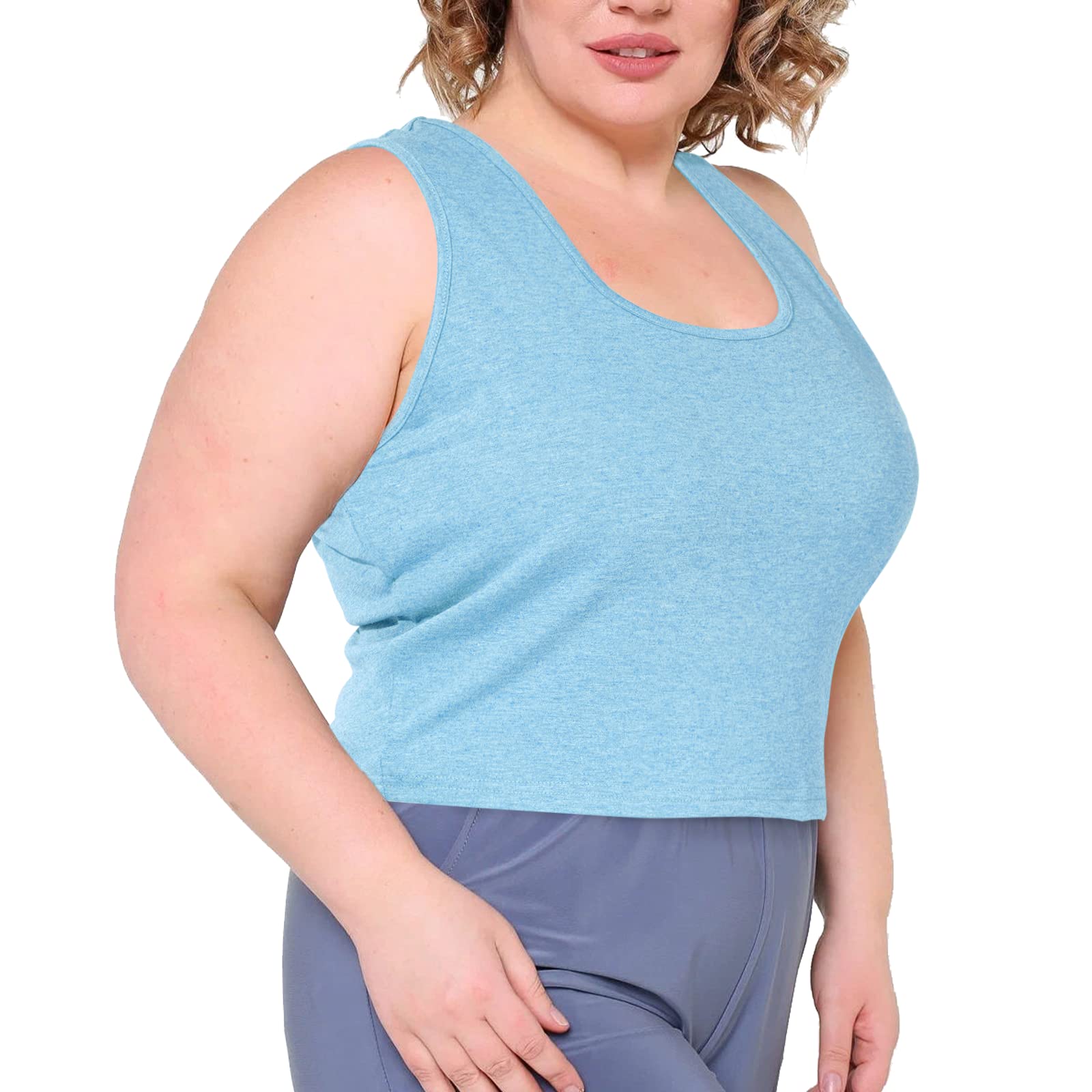 Moon Wood 3 Pieces Basic Plus Size Cropped Tank Tops for Women Sleeveless Racerback Crop Tank Top Sports Workout