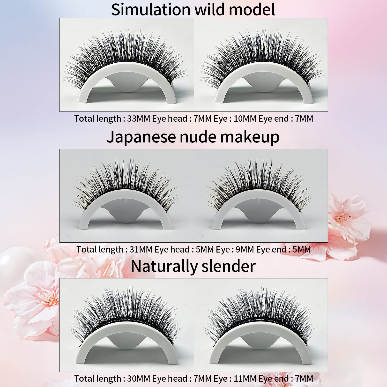 PTGVCTA 3 Pairs Reusable Self-Adhesive Eyelashes, Natural-Looking and Waterproof False Eyelashes with 13PCS Spare Adhesive Strip,Beautiful Women Gift(WH-3)