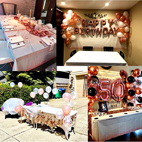 Honbay 2PCS Disposable Rose Gold Dot Tablecloth Plastic Rectangle Waterproof Table Covers Birthday Party Supplies for Wedding Party Kitchen Dining (54 x 108 inch)