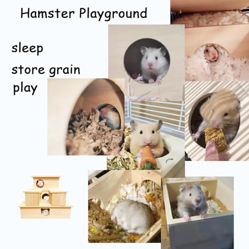 WEWAYKGJ Hamster Wood House Hideout 2-Chamber Hamster Wooden House Multi-Chamber Hamster Habitats Decor for Dwarf Chinchilla Mice Gerbils Gerbils Mouse and Other Small Rodents