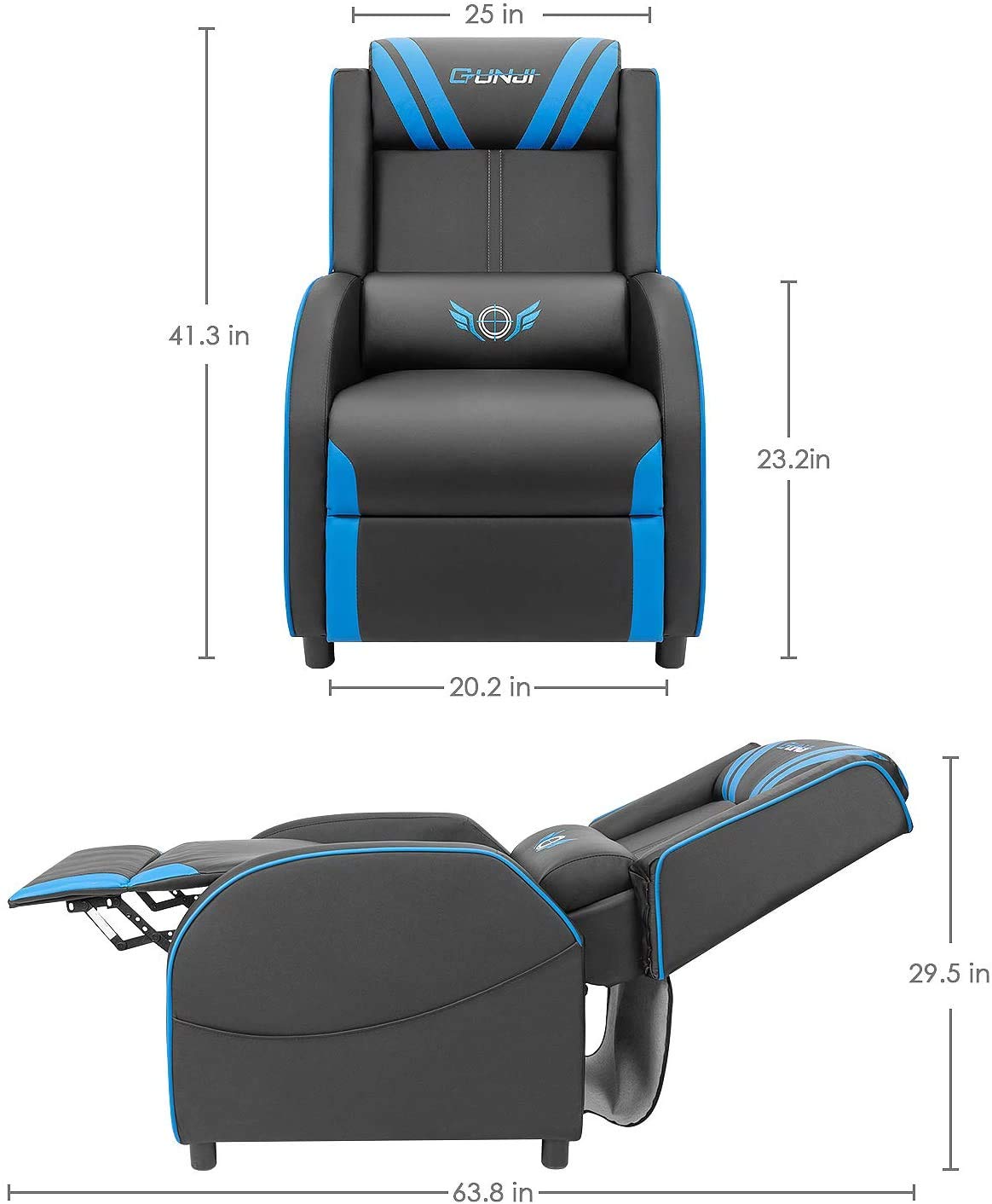JUMMICO Gaming Recliner Chair PU Leather Single Recliner Sofa Adjustable Modern Living Room Recliners Home Theater Recliner Seat (Blue)