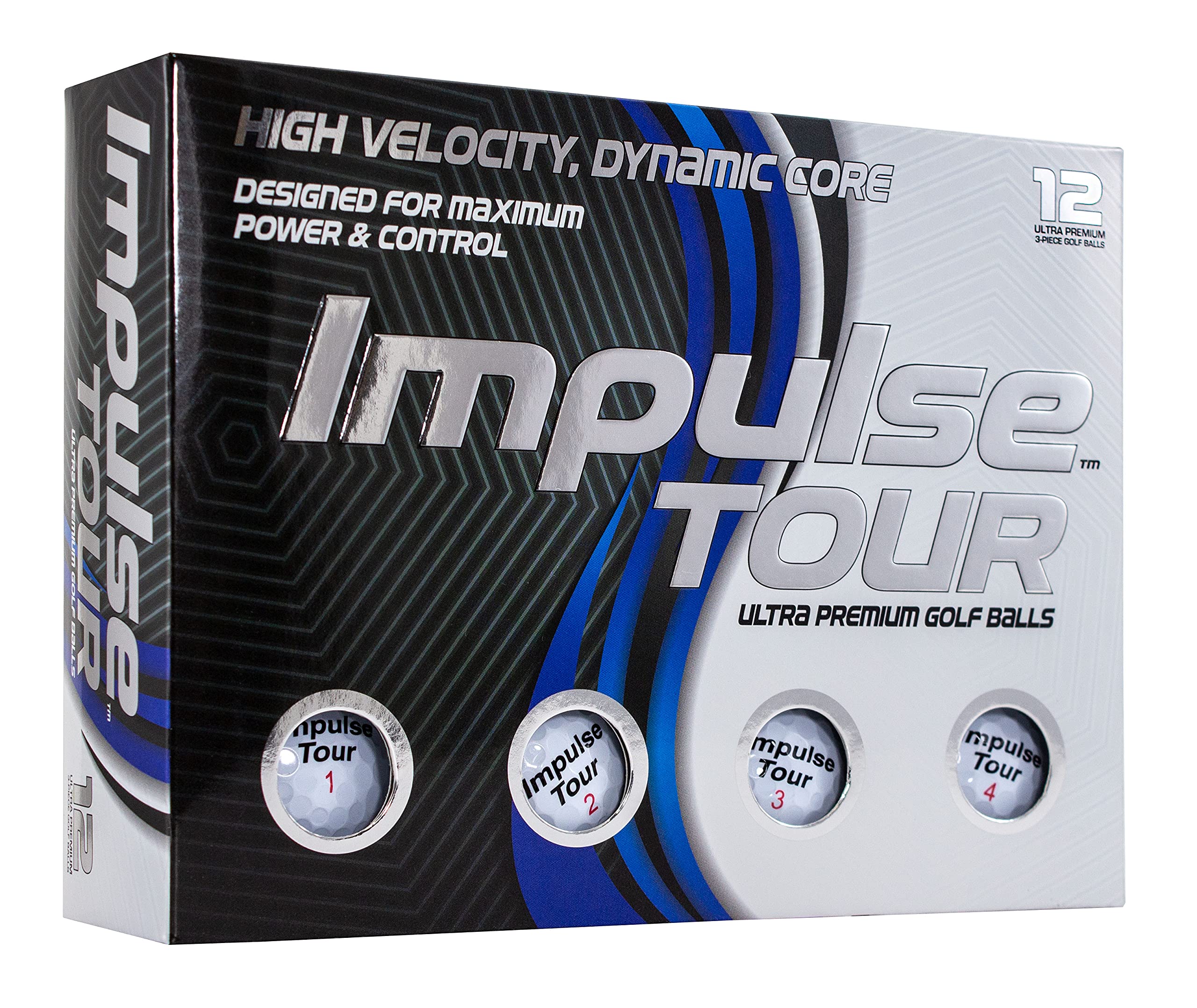 JEF WORLD OF GOLF Impulse Tour 3 Piece Construction Premium Golf Balls, White, 12-Pack