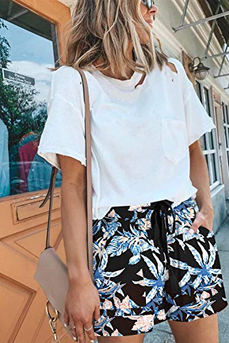 KISSMODA Women's Workout Shorts Athletic Sports Running Shorts with Pocket Floral Print