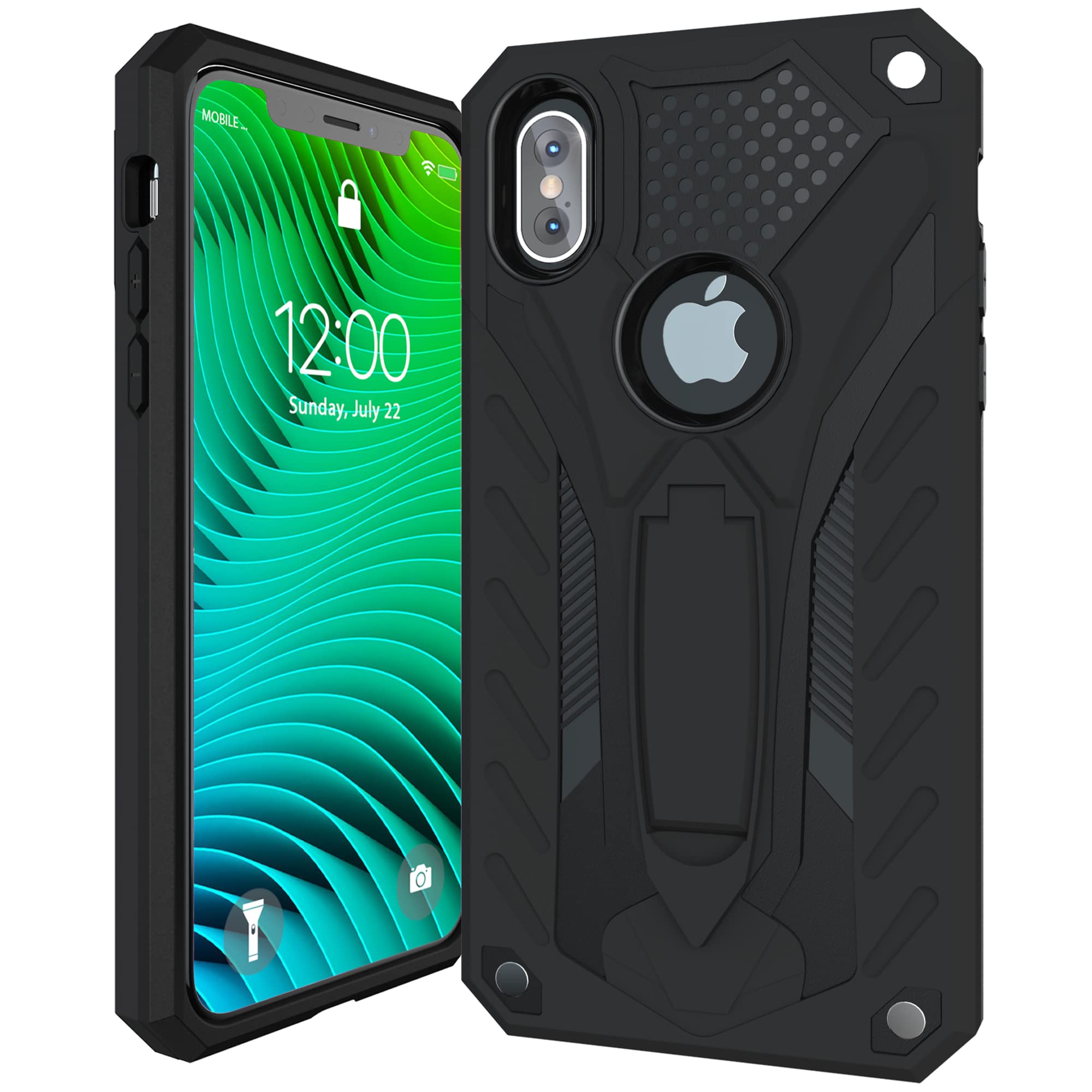 Kitoo Designed for iPhone X | Xs Case with Kickstand, Military Grade 12ft. Drop Tested - Black