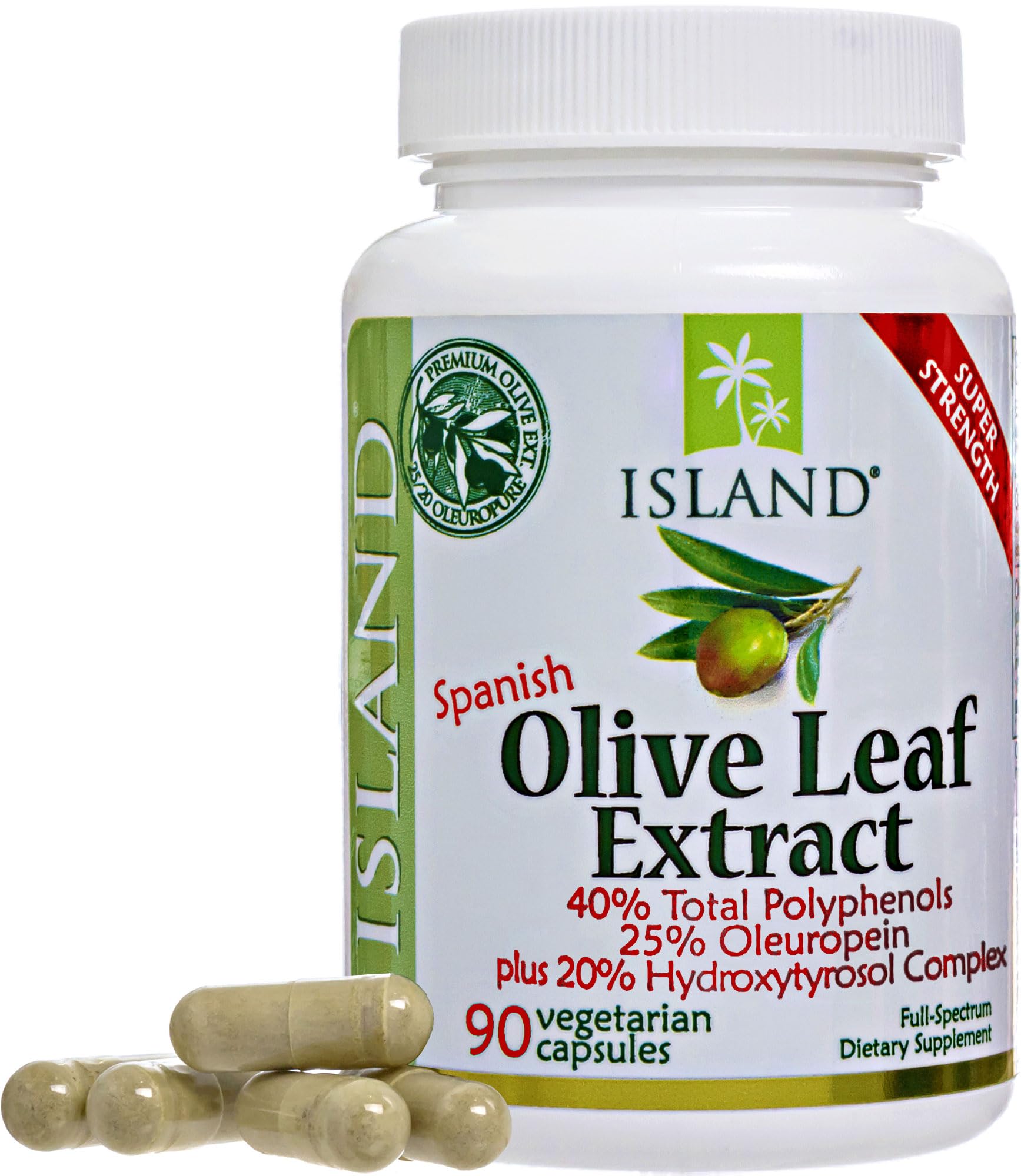 Island Nutrition, Olive Leaf Extract Capsules – 25% Oleuropein (40% Total Polyphenols), Plus 20% Hydroxytyrosol Complex – 100% Grown & Extracted in Spain (90 Capsules)