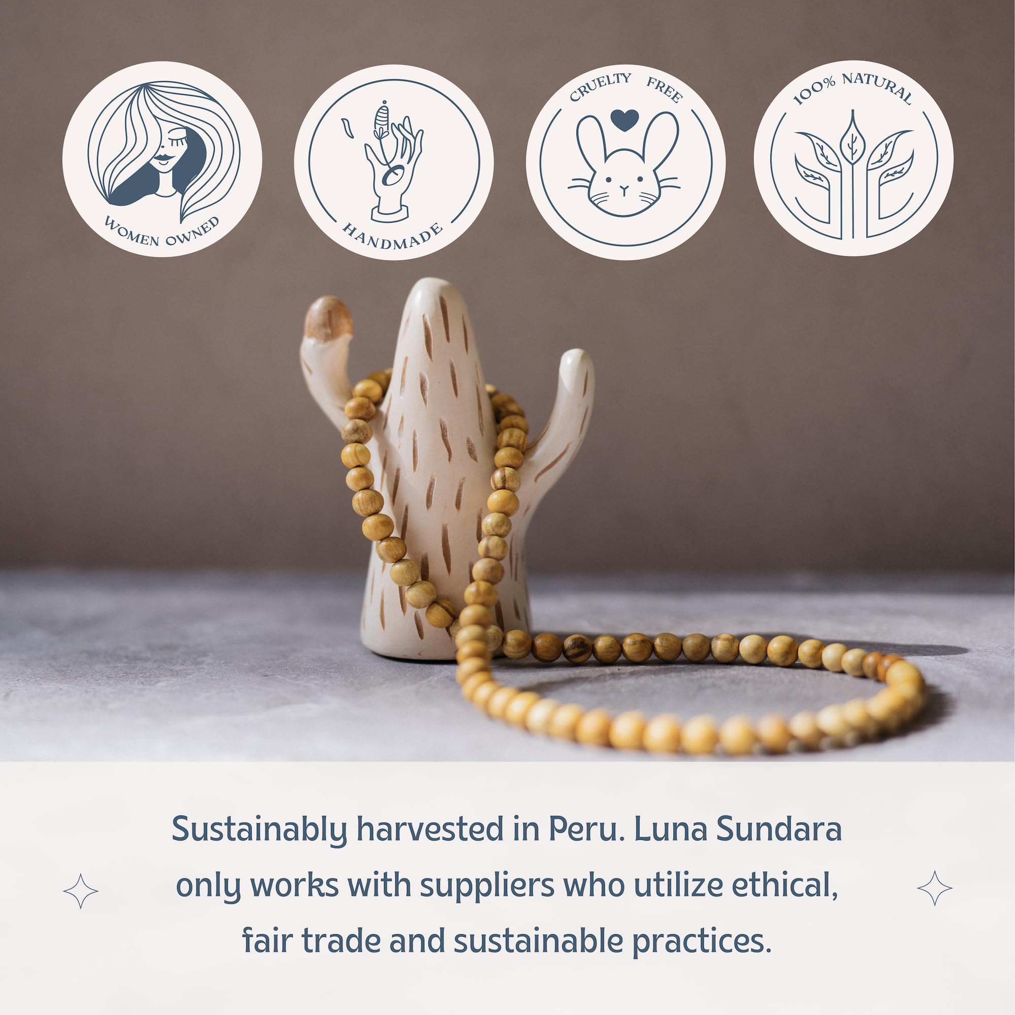 Luna Sundara Palo Santo Necklace Handmade in Peru Highly Aromatic and Spiritually Cleansing (Palo Santo)