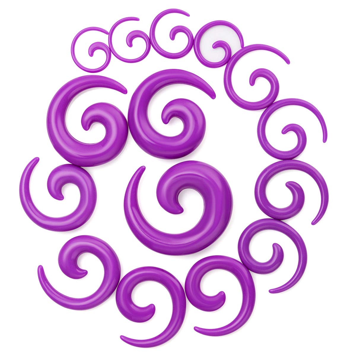 JDXN 64PCS Acrylic Gauge Kit Tapers + Heart Tunnels + Plug With O Ring + Spiral Tapers 14G-00G Stretching Set (Purple)