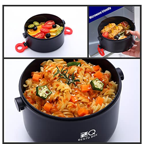 ZZQ Bento Box Adult Lunch Box with Bag/Utensil, Stackable Large 81-oz Salad Bowl - Microwave Safe/Leak-Proof Bpa Free Lunch Containers for On-the-Go Balanced Eating - Black