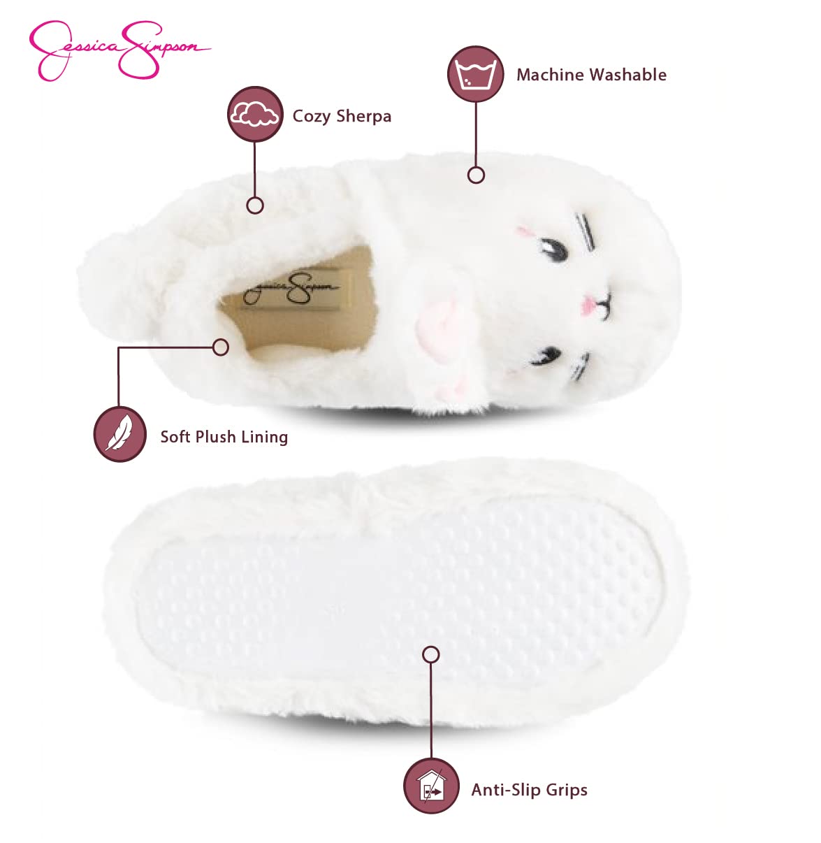 Jessica Simpson girls Cute and Cozy Plush on House With Memory Foam Slipper, White Plush, Large Little Kid US