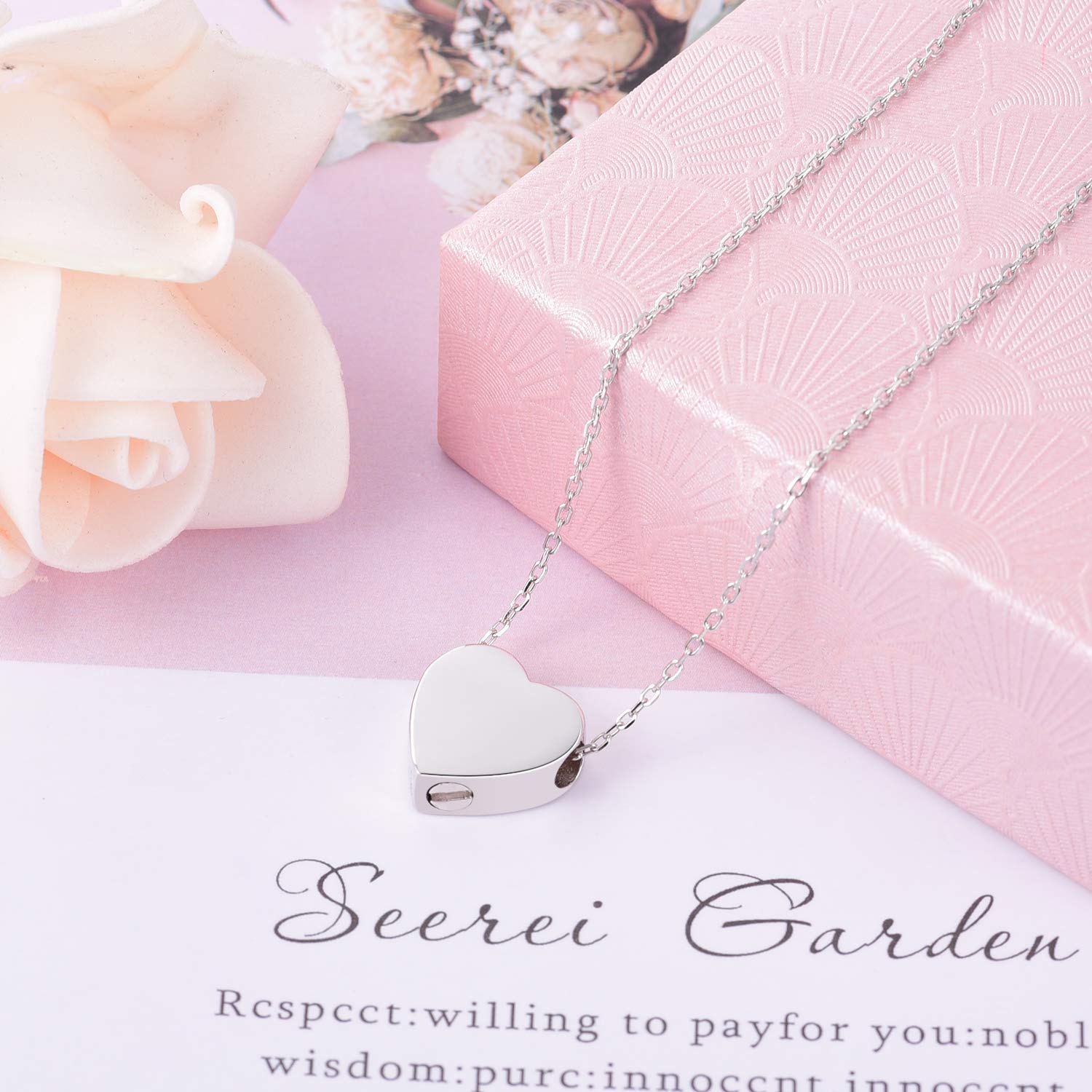 Jinlou 925 Sterling Silver Hold Loved Ones Heart Urn Necklace Pendant for Ashes Memorial Cremation Jewelry(Simple heart)