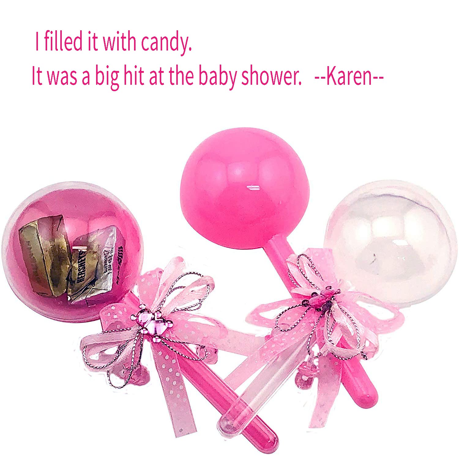JC HUMMINGBIRD 24 Pieces Fillable Baby Rattle Party Favors, Pink with Decorative Bear & Ribbon