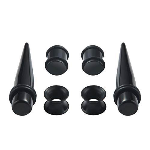 JDXN Acrylic Ear Stretching Kit Tapers Plugs Silicone Tunnels Gauges Expander 14G-00G Jewelry 50 Pieces Set (black)