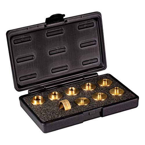 POWERTEC 71051 Router Template Guide Set, Fits Porter Cable Style Router Sub Bases | 10pc Solid Brass Guides w/Molded Carrying Case