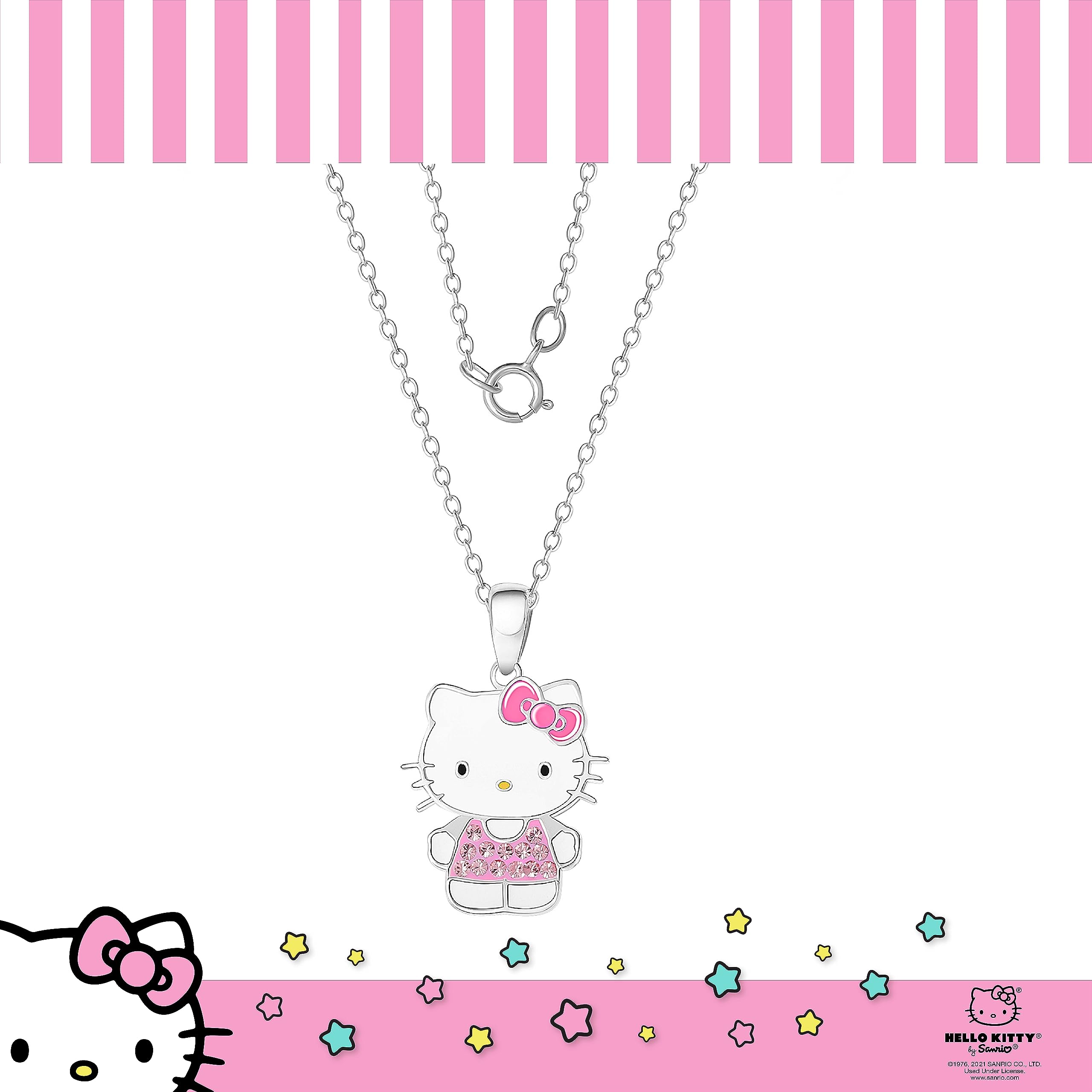 Hello Kitty Sanrio Womens Necklace Official License - Silver Plated Necklace with Enamel and Crystal Pendant