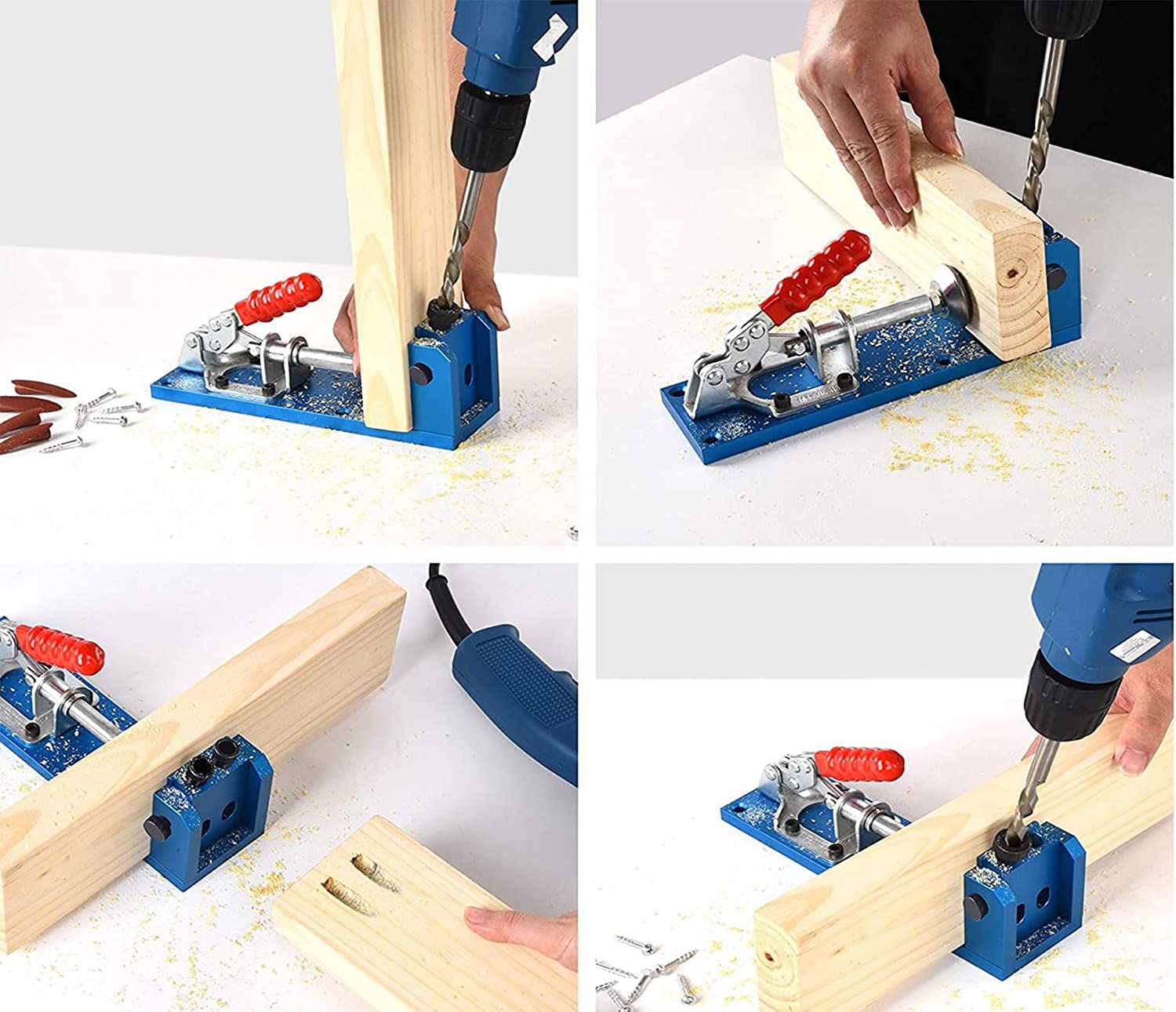Pocket Hole Jig Kit Tool for Carpentry Positioner Pocket Dowel Hole Jig System Set with Drill Bit Square Driver Screws 48 PCS Aluminum Woodworking Punch Locator Kit