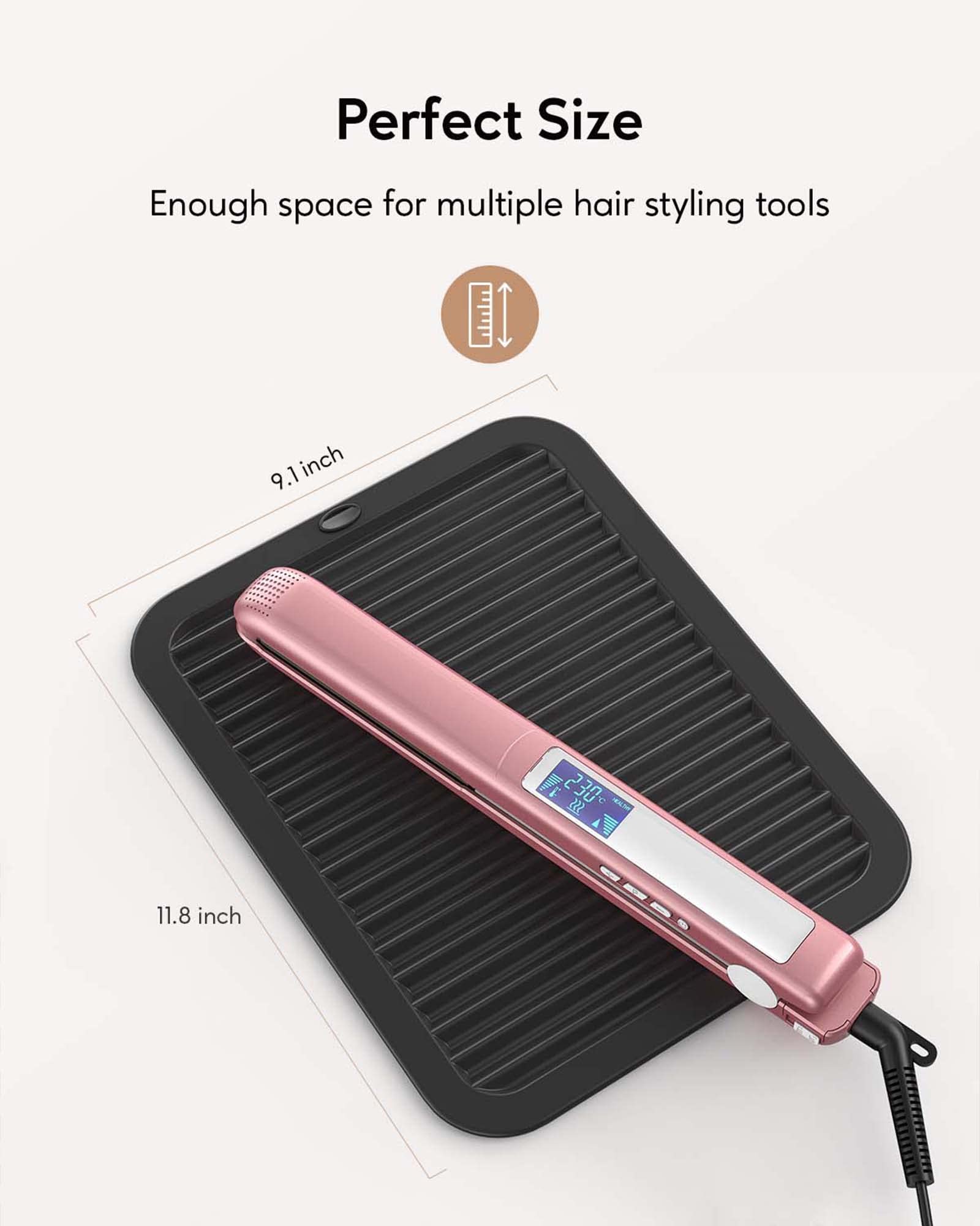 Professional Heat Resistant Mat, Silicone Travel Mat for Flat Iron, Curling Iron, and All Hair Styling Tools, Hot Tools Mat with Larger Size and Lighter Weight, Black