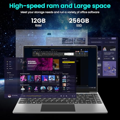 jumper Laptop with 12GB LPDDR4 256GB SSD, Intel Quad Core Celeron CPU, Laptops Computer, 14” 1080P FHD Screen, Lap Tops with Dual Speakers, HD Webcam, 256GB TF Card Expansion.