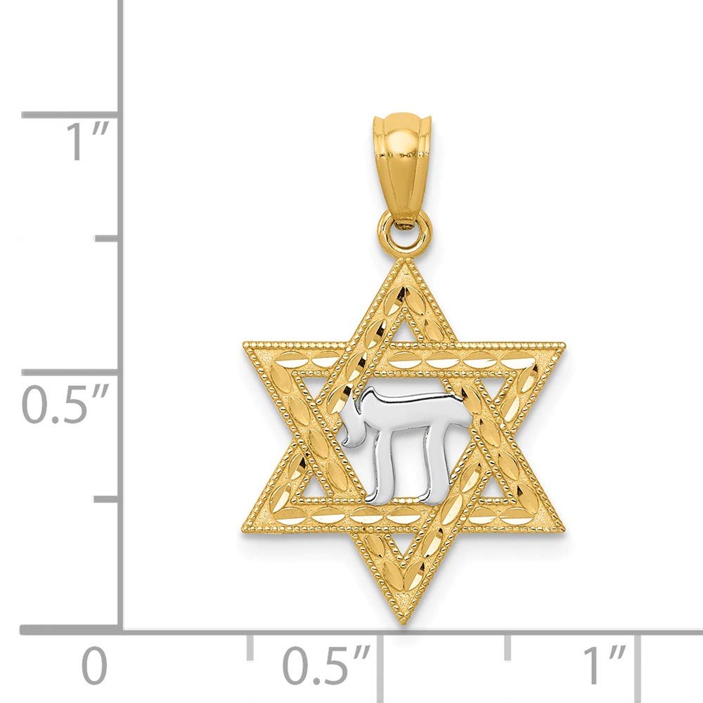 Jewels By Lux 14K Yellow Gold w/Rhodium Star of David w/Chai Pendant
