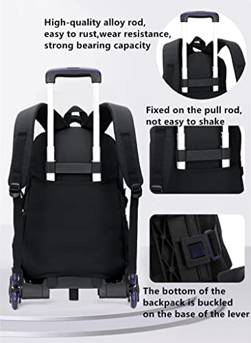 Yookeyo Rolling Backpack for Boys Elementary School Bag with Wheels Travel Trolley Bag 2 wheels & 6 wheels, Black