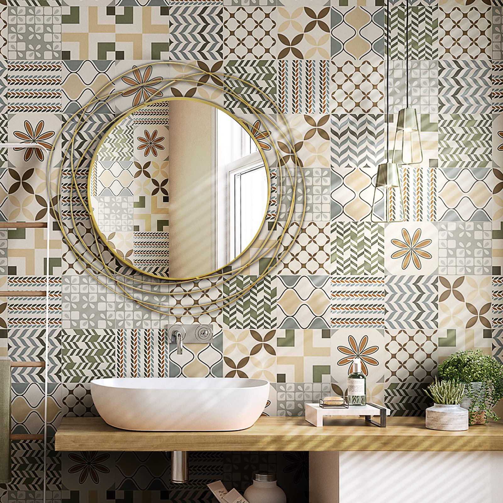 ironsmithn Wall Mirror Mounted Round Decorative Mirrors Circle for Bathroom Vanity, Living Room or Bedroom 26.8β x26.8β (Gold)
