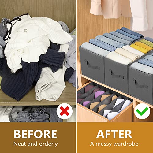 Wardrobe Clothes Organizer, 2 Pack Durable 7 Grids Clothes Organizer for Folded Clothes, Washable Closet Drawer Storage Organizer for Large Bra, Clothes, Pants, Jeans, T-Shirt, Medium, Drak Grey