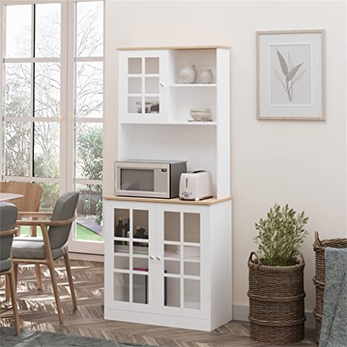 YDXNY Kitchen Buffet, Pantry with 3 Cabinets, 2 Shelves and Large Countertop, Tall White Cabinet