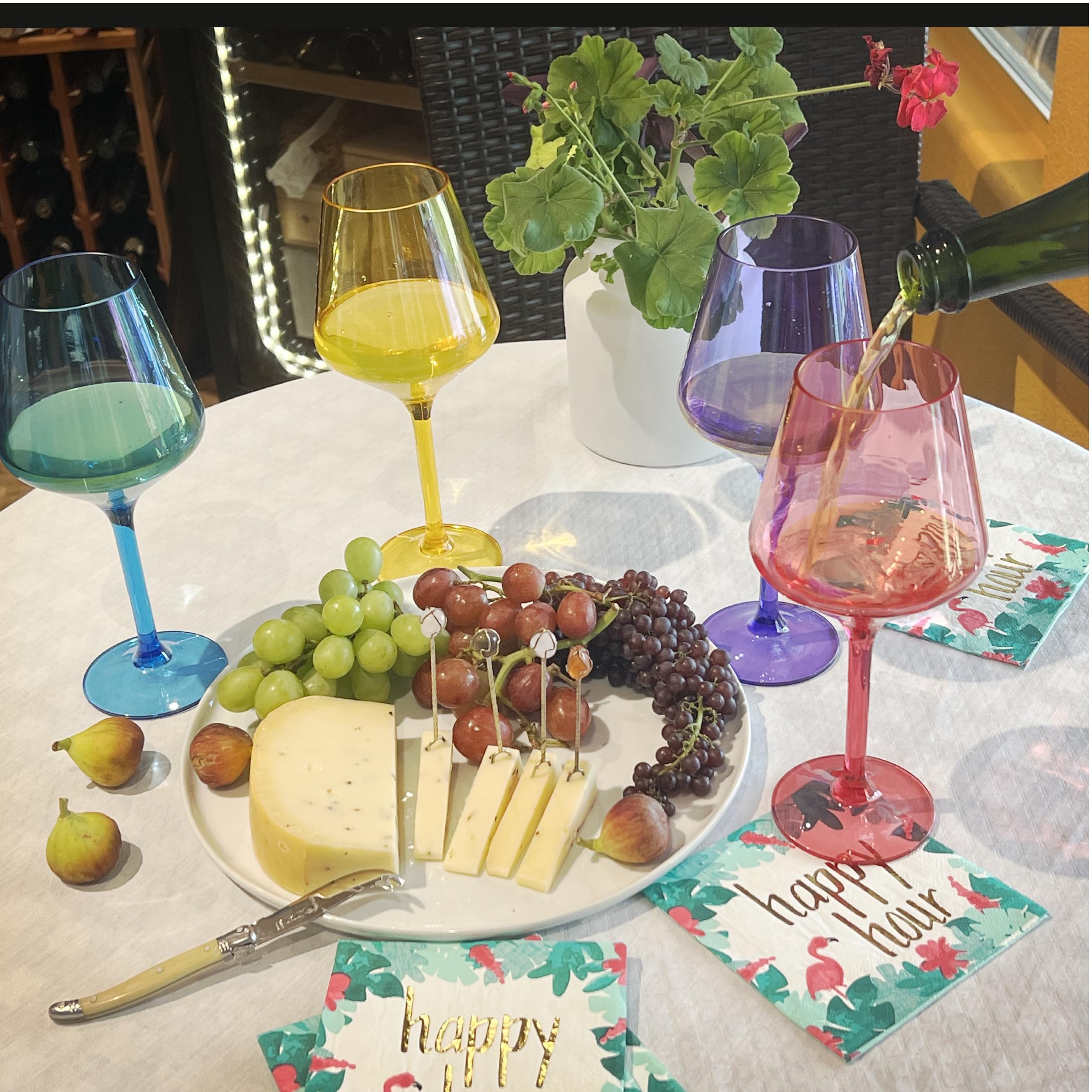 Lily's Home Acrylic Wine Glasses with Stems. Set of 4 Colored, Reusable, Unbreakable and Shatterproof Poolside Outdoor Wine Glasses. BPA-free plastic. (Stemmed)