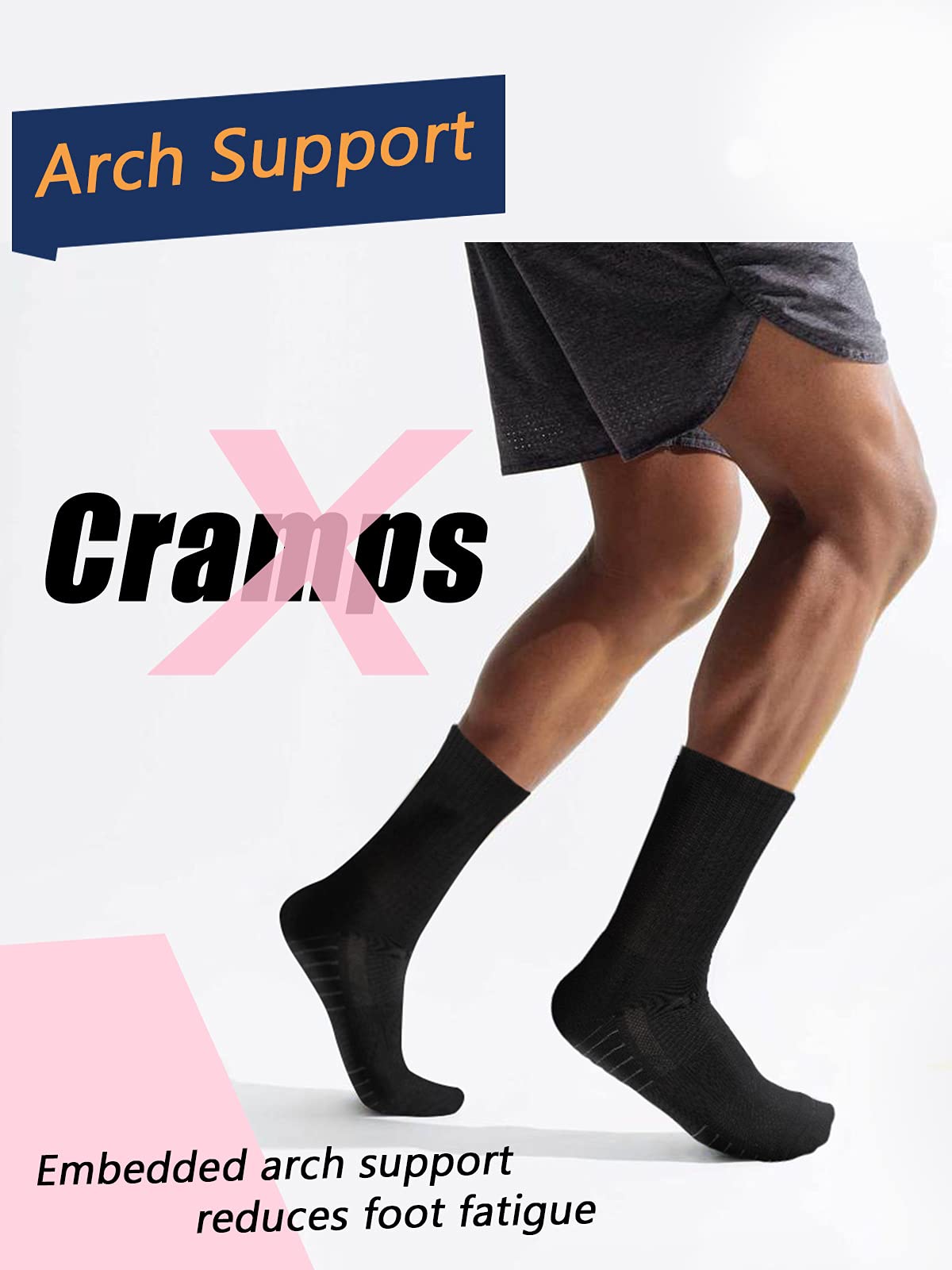 Men's Athletic Running Crew (Quarter) Cushioned Socks for Men Sports Workout or Training 6-Pair