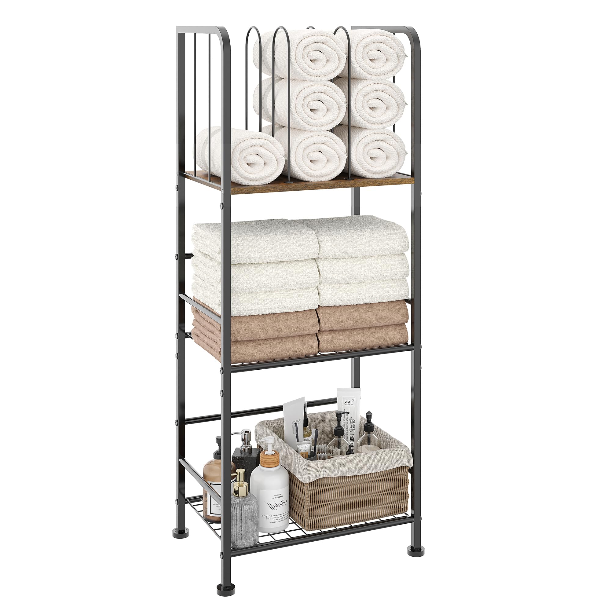 Towel Rack Free Standing 3-Tier M-Shaped Detachable Dividers, Durable Metal Towel Holder for Bathroom, Pool Towel Rack, Space-Saving Towel Storage Organizer, Modern Bath Towel Shelf for Home, Poolside