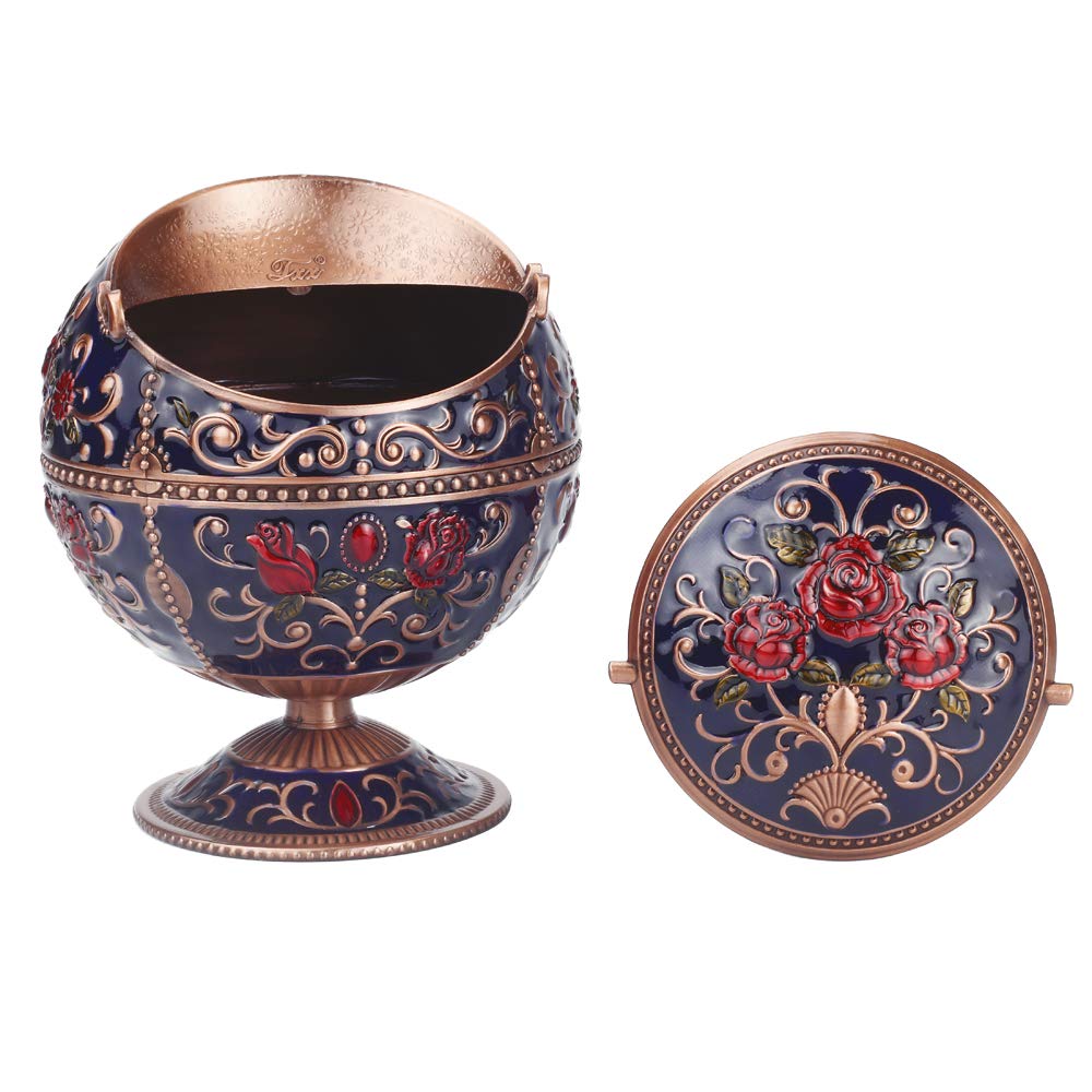 K COOL Windproof Ashtray with Lids Portable Cigarette Ashtray for Outdoor Indoor Metal Smoking Ashtray for Home Office Decoration Nice Gift Men Women(Navy blue-red rose)