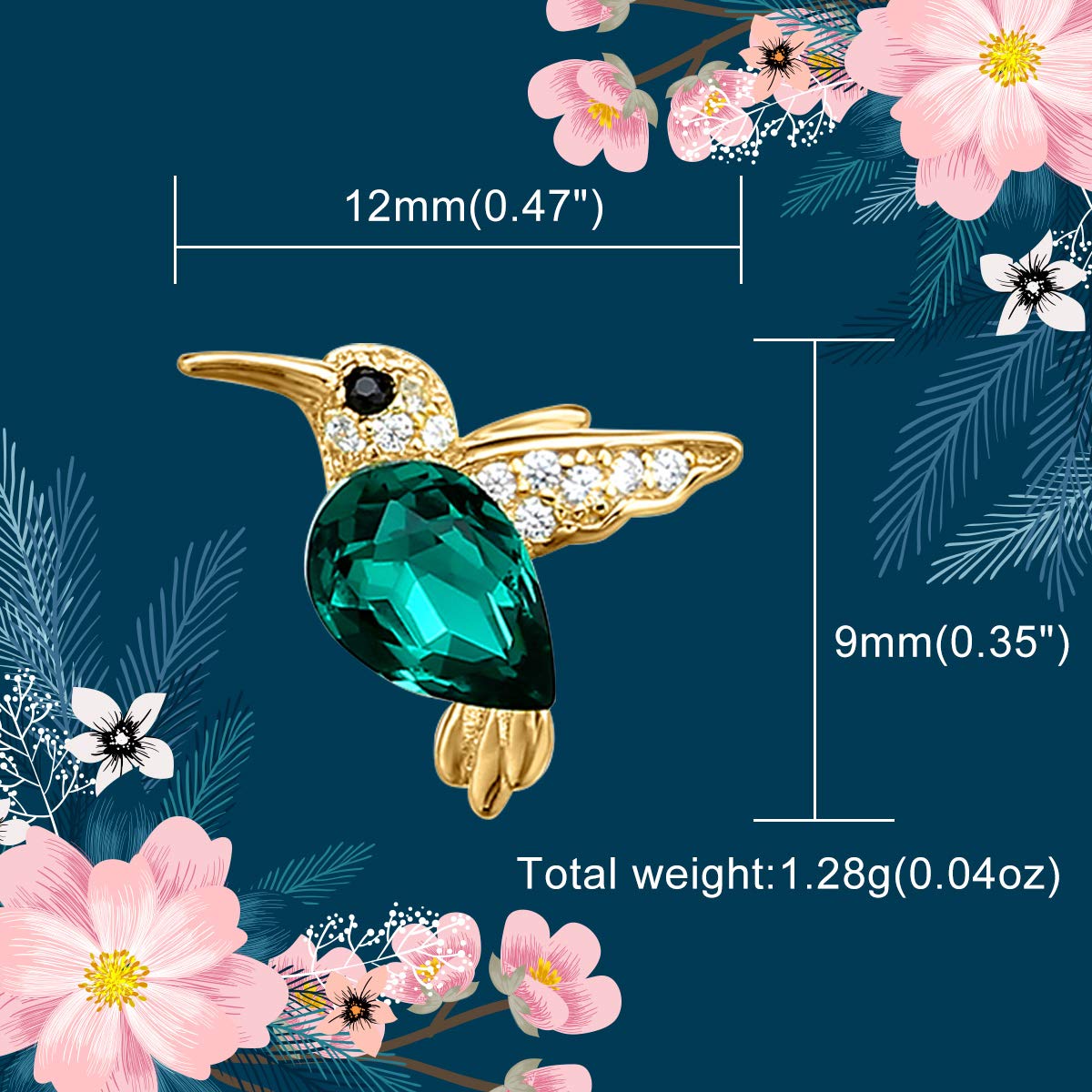 Jewever 925 Sterling Silver Hummingbird Ear Studs Blue Cubic Zirconia Earrings for Women Jewelry Gift Golden