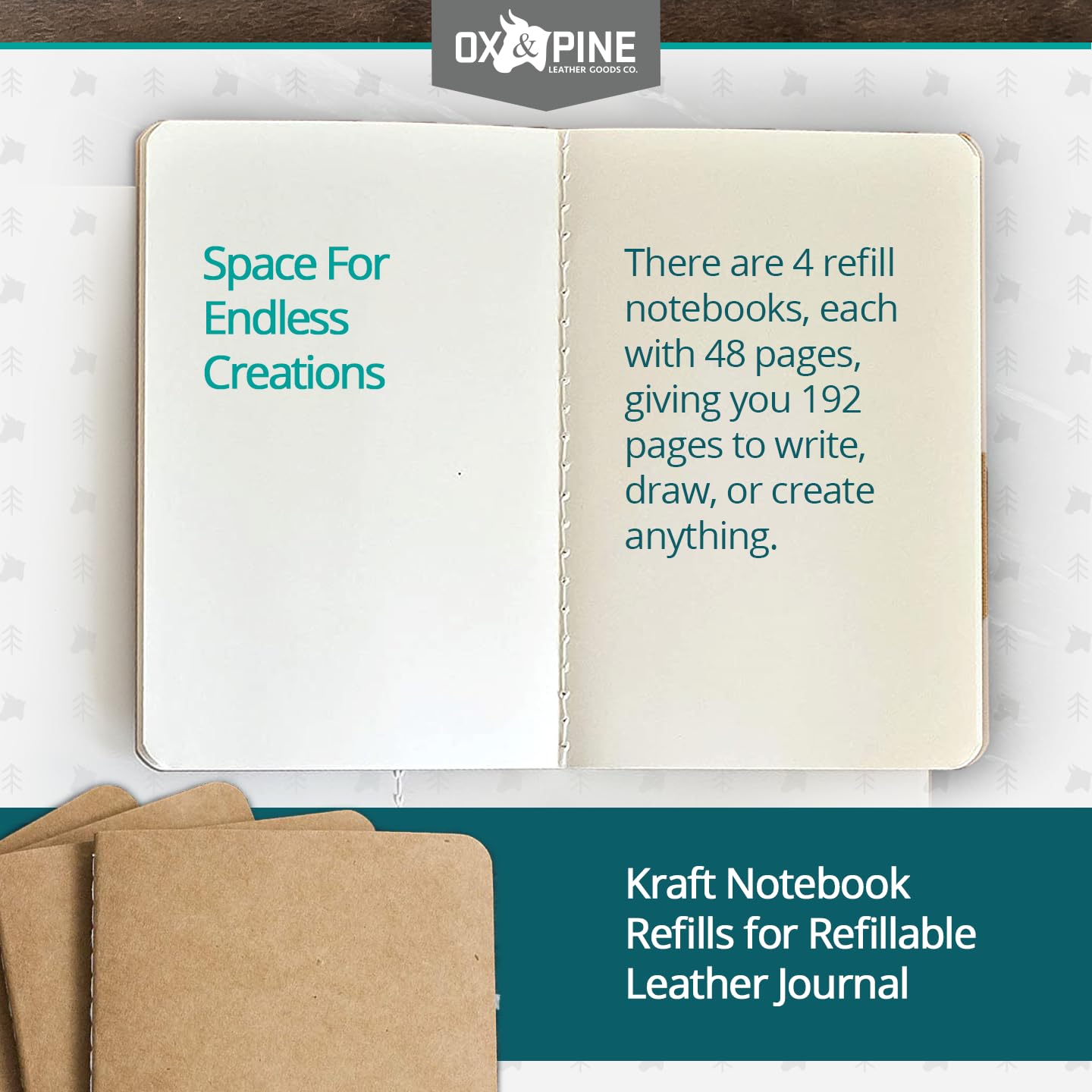 Ox & Pine Kraft Notebook Refills for Refillable Leather Journal (4 Pack) 4"x6", 5"x7", or 6"x8" (4x6, Graph Paper)