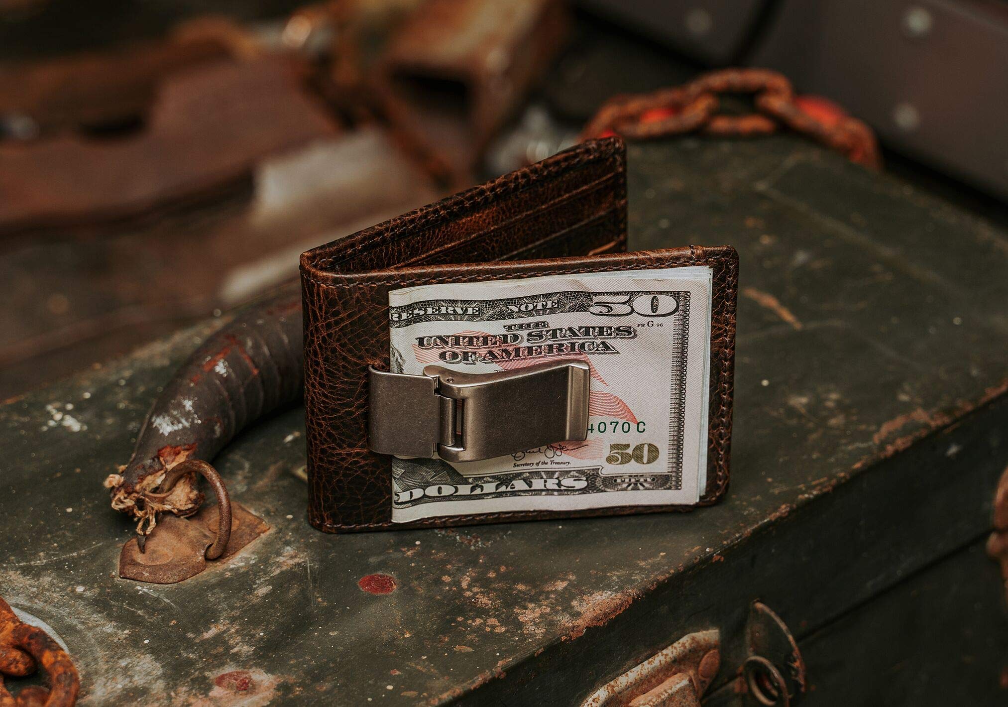 House of Jack Co. DEACON Bifold Front Pocket Wallet | Slim Money Clip Wallet For Men | Exterior ID Window | Full Grain Leather Men's Wallet