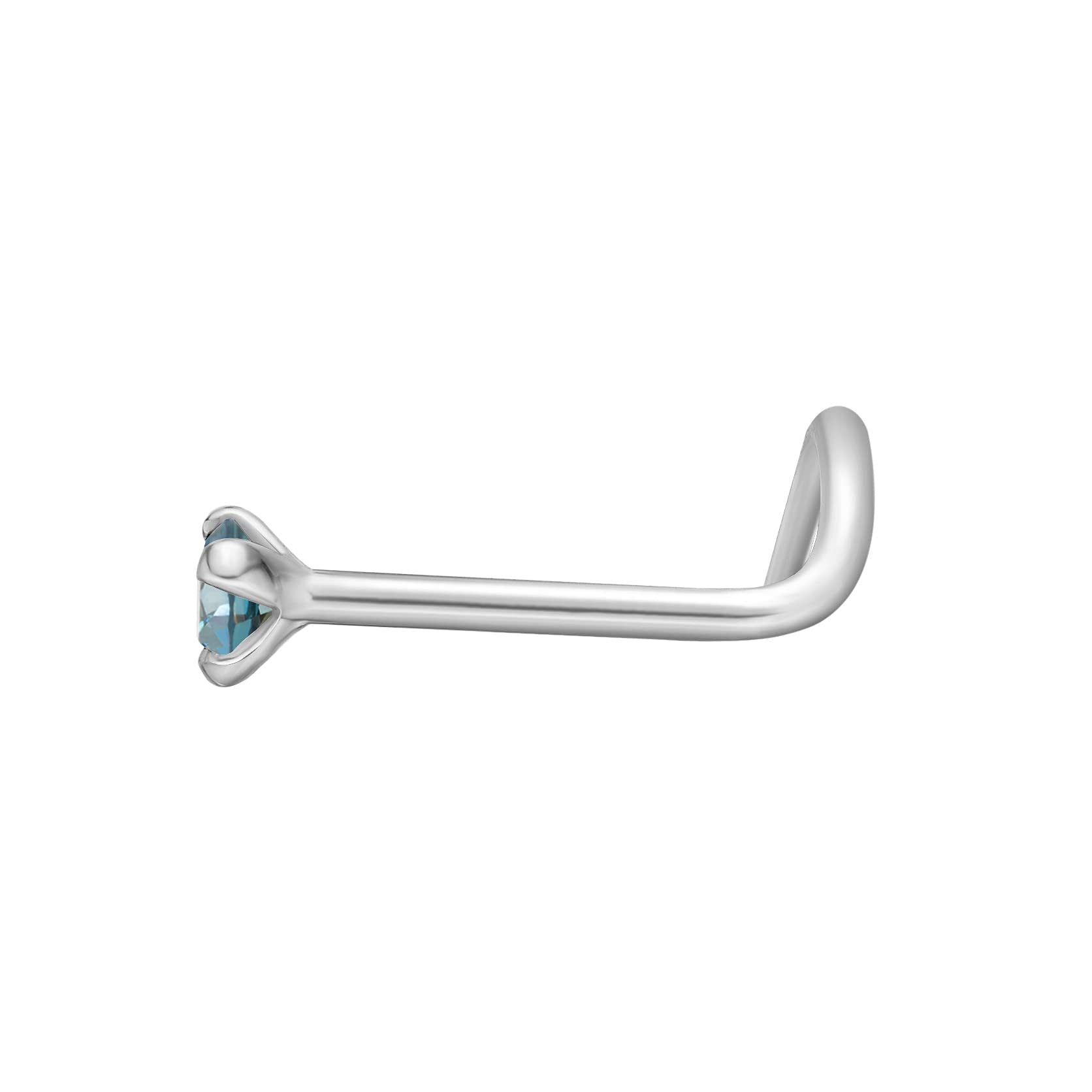 Lavari Jewelers 0.05 Carat Blue Diamond Curved Nose Ring for Women in 14k White Gold 20 Gauge