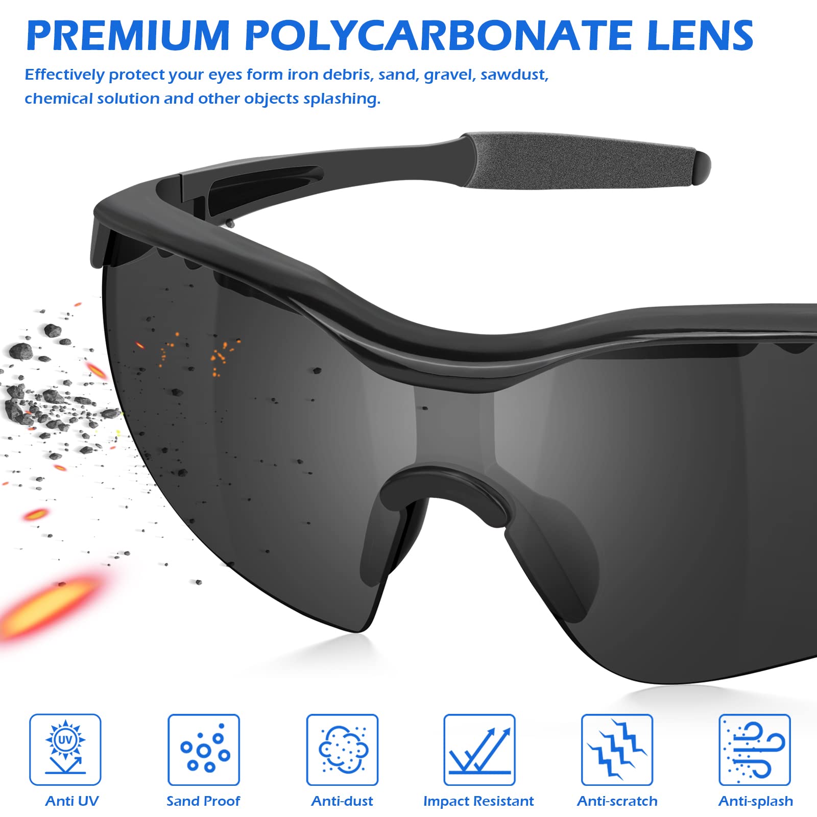 OXG 12 Pairs Safety Glasses, ANSI Z87.1 UV Protection Impact Resistant Safety Goggles for Women Men (Grey Lens, Black Frame)